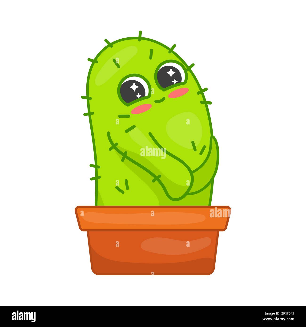 Shy little cactus in pot cartoon character sticker Stock Vector Image ...