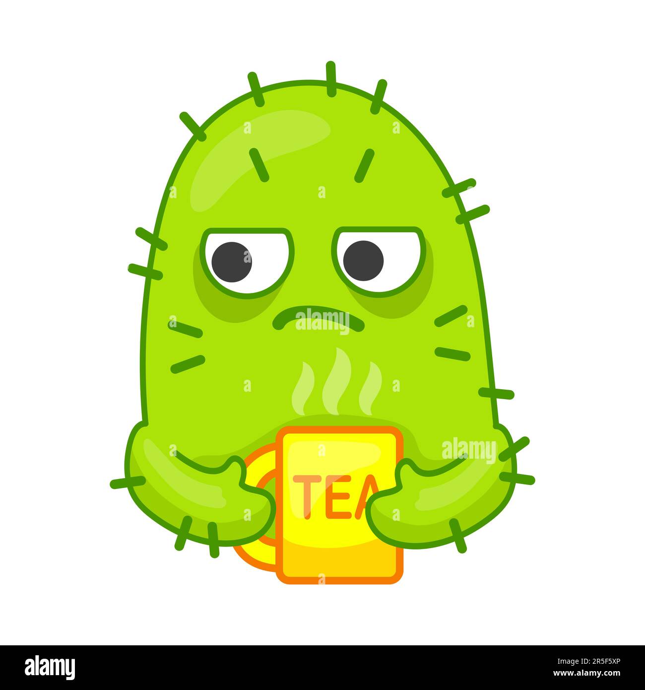 Sleepy green cactus character drinling tea Stock Vector Image & Art - Alamy