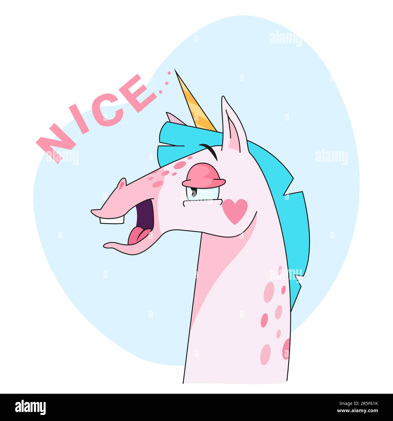 Cute unicorn cartoon character saying nice sticker Stock Vector Image ...