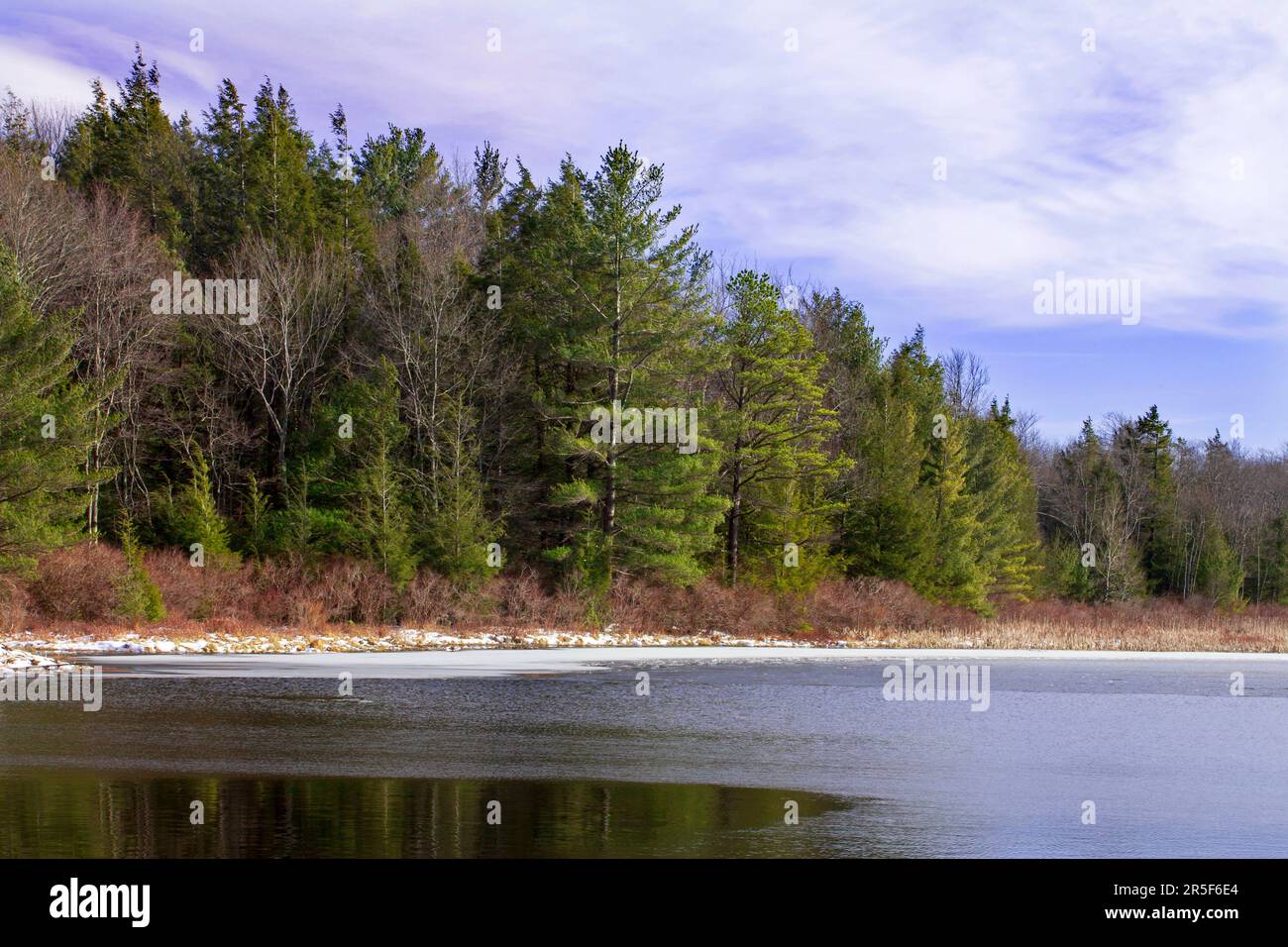Lower Lake during the spring ice melt at Promised Land State Park in ...