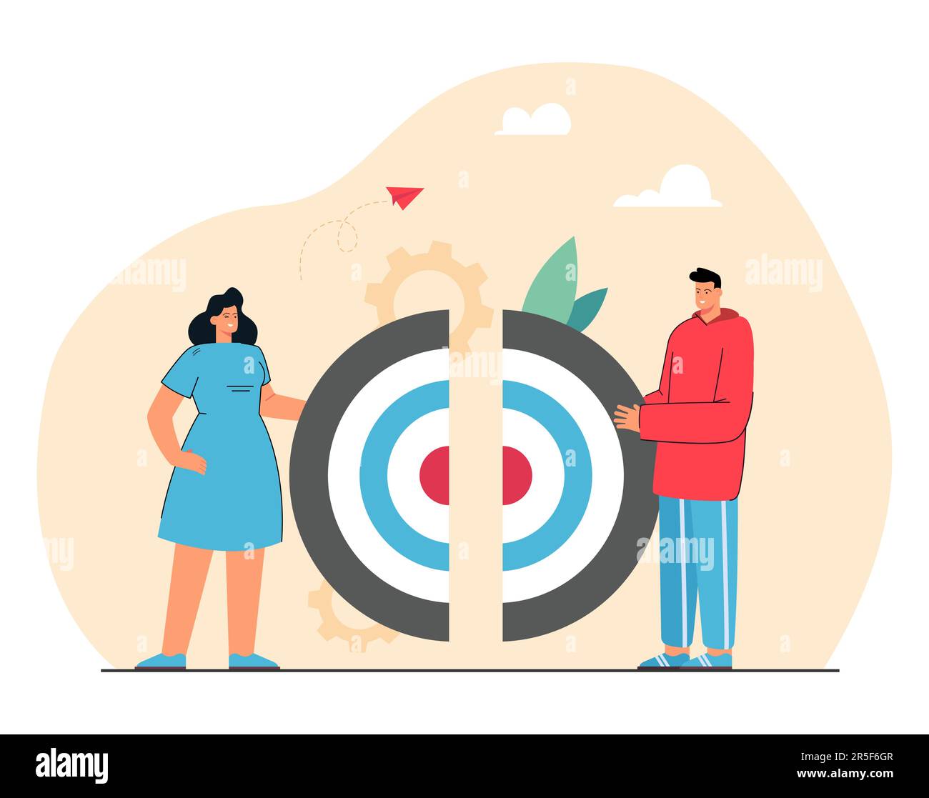 Cartoon people connecting two pieces of target puzzle Stock Vector ...