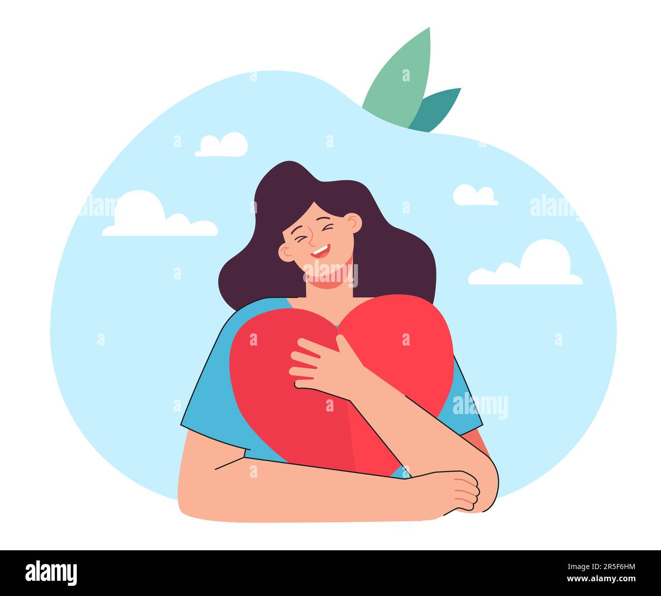 Cartoon woman embracing heart and enjoying freedom Stock Vector Image ...