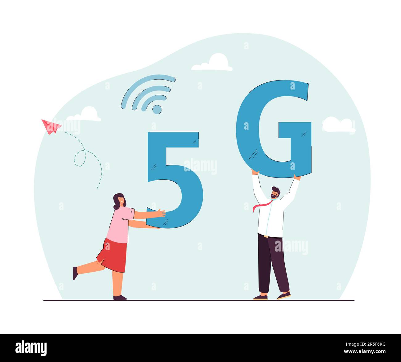 Tiny happy cartoon office workers holding 5G symbol Stock Vector Image ...