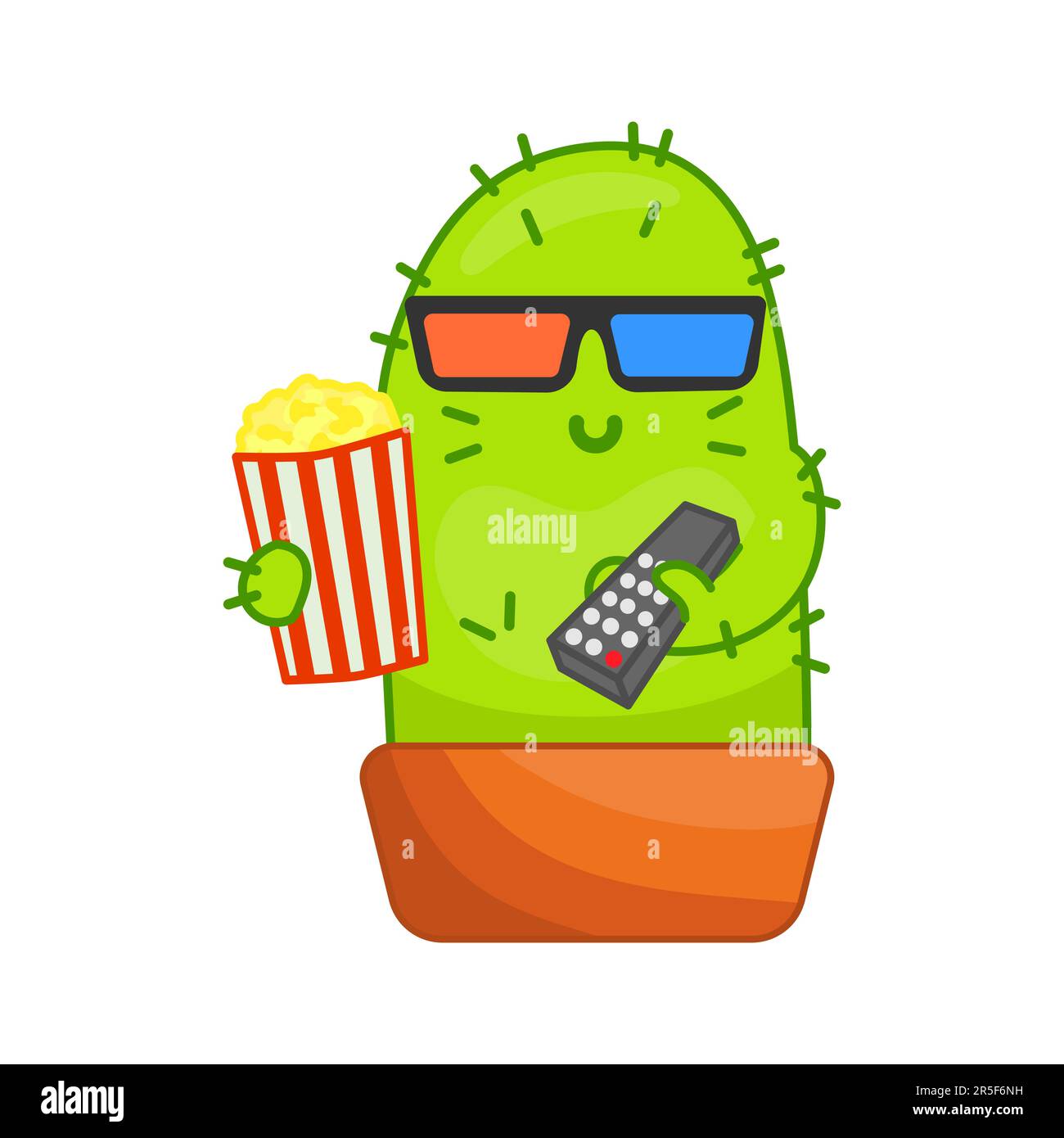 Cute cactus character watching cinema sticker Stock Vector Image & Art ...