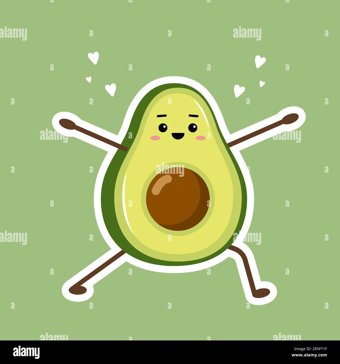 Cute kawaii avocado sticker. Doodle fruit on green background. Trendy ...
