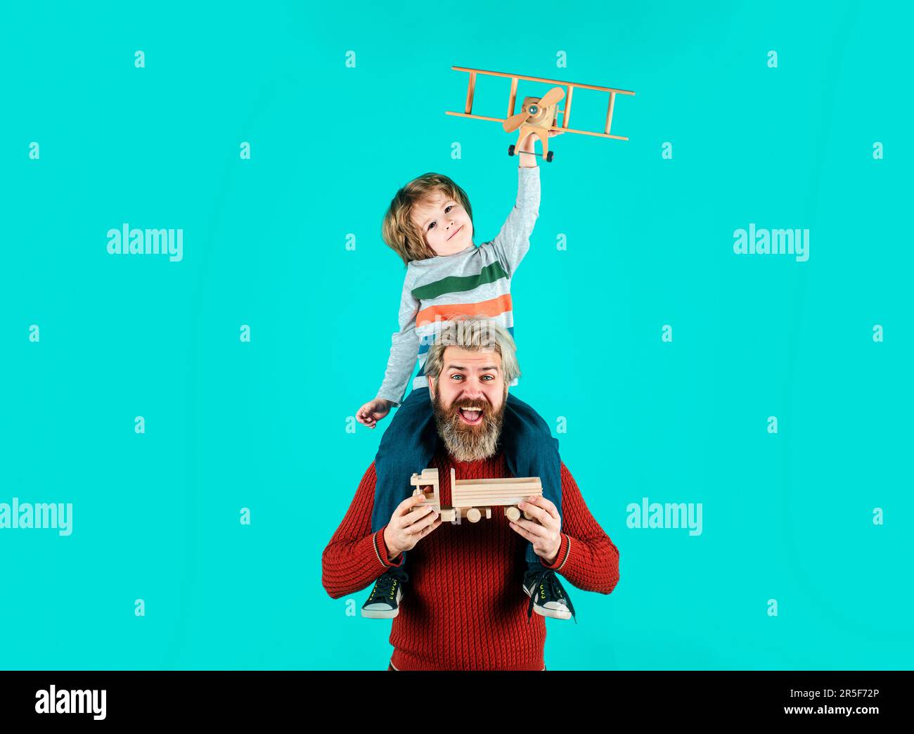 Child son pilot and dad father with airplane Stock Photo - Alamy