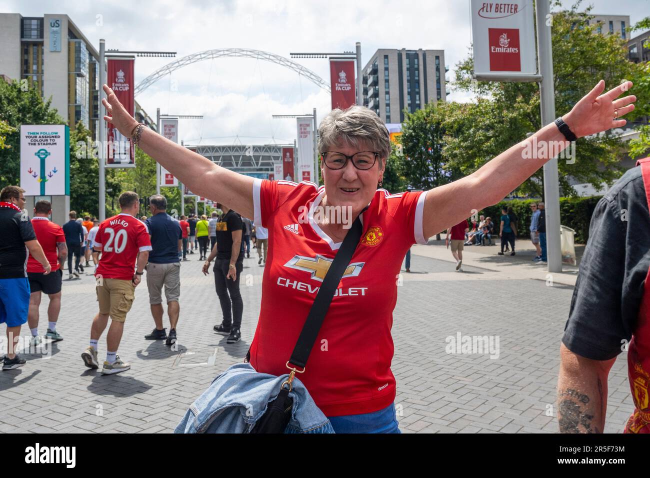 London, UK. 3 June 2023. A Manchester United fan arrives for the FA Cup ...