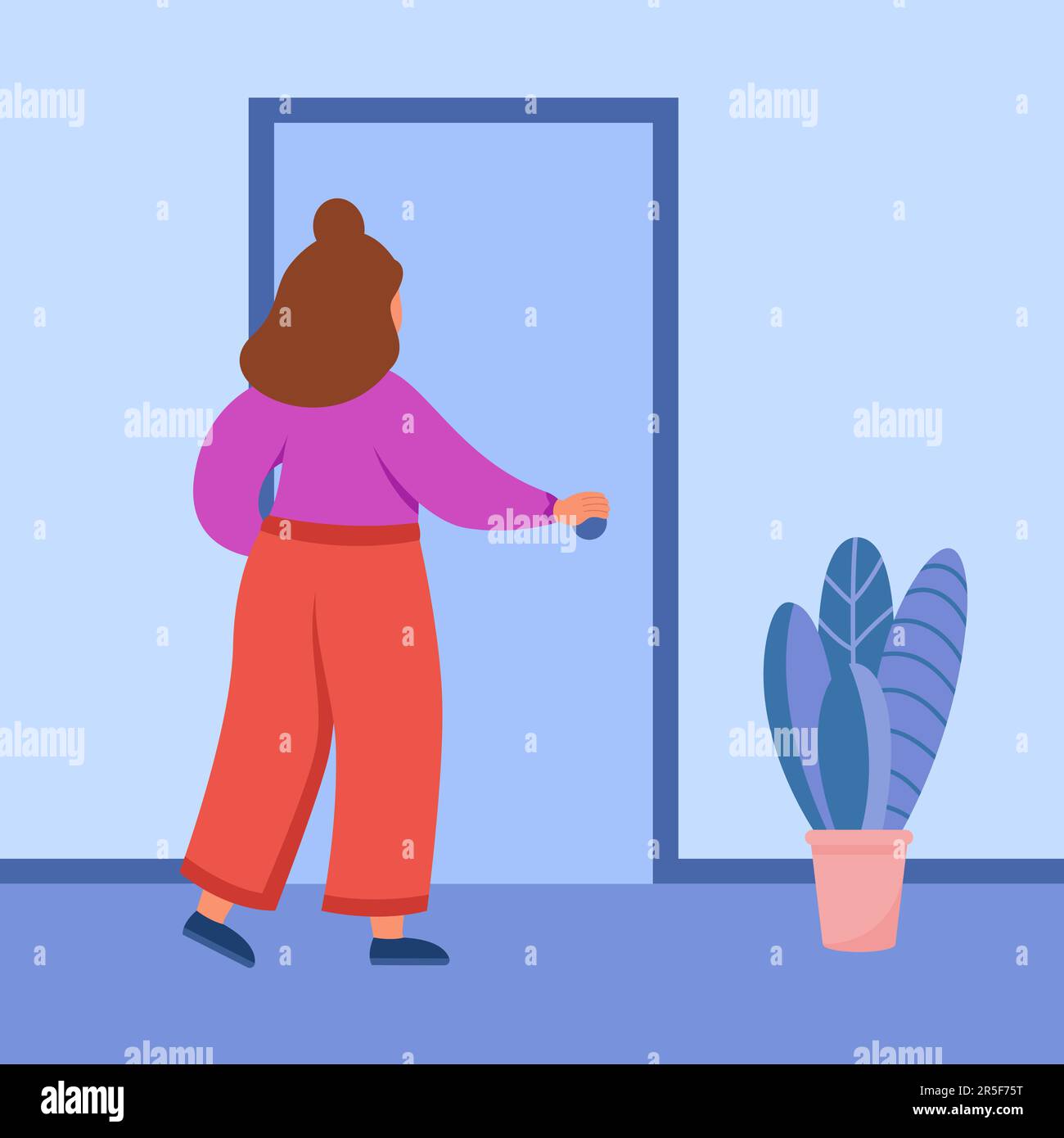 Home entrance door open woman Stock Vector Images - Alamy