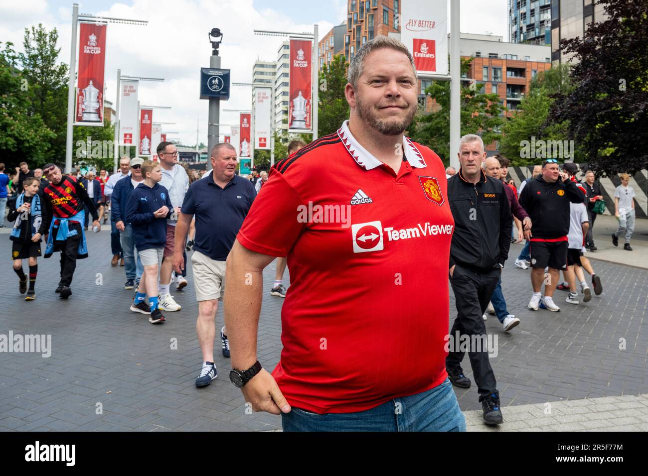 London, UK. 3 June 2023. A Manchester United fan arrives for the FA Cup ...