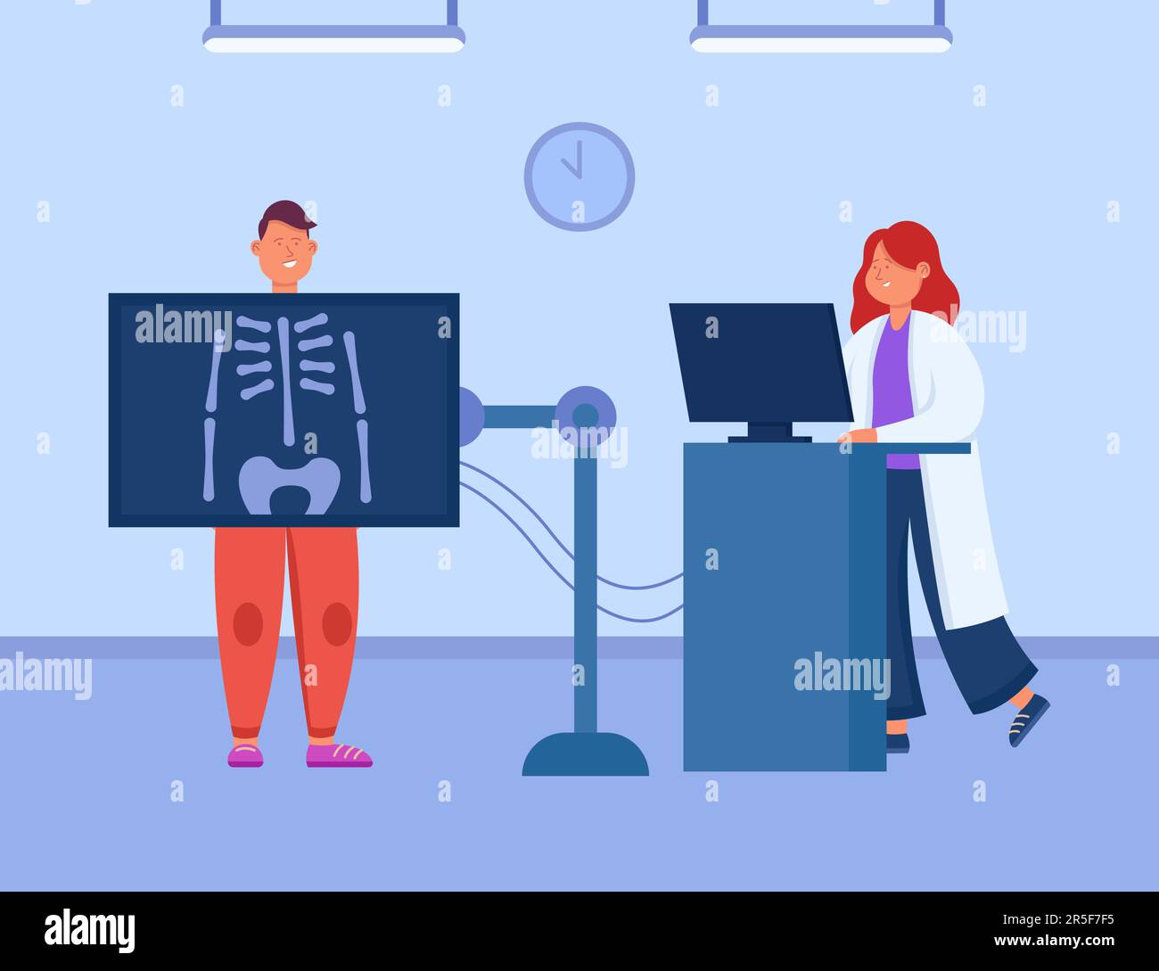 Patient checking skeletal bone health with scanner machine Stock Vector ...