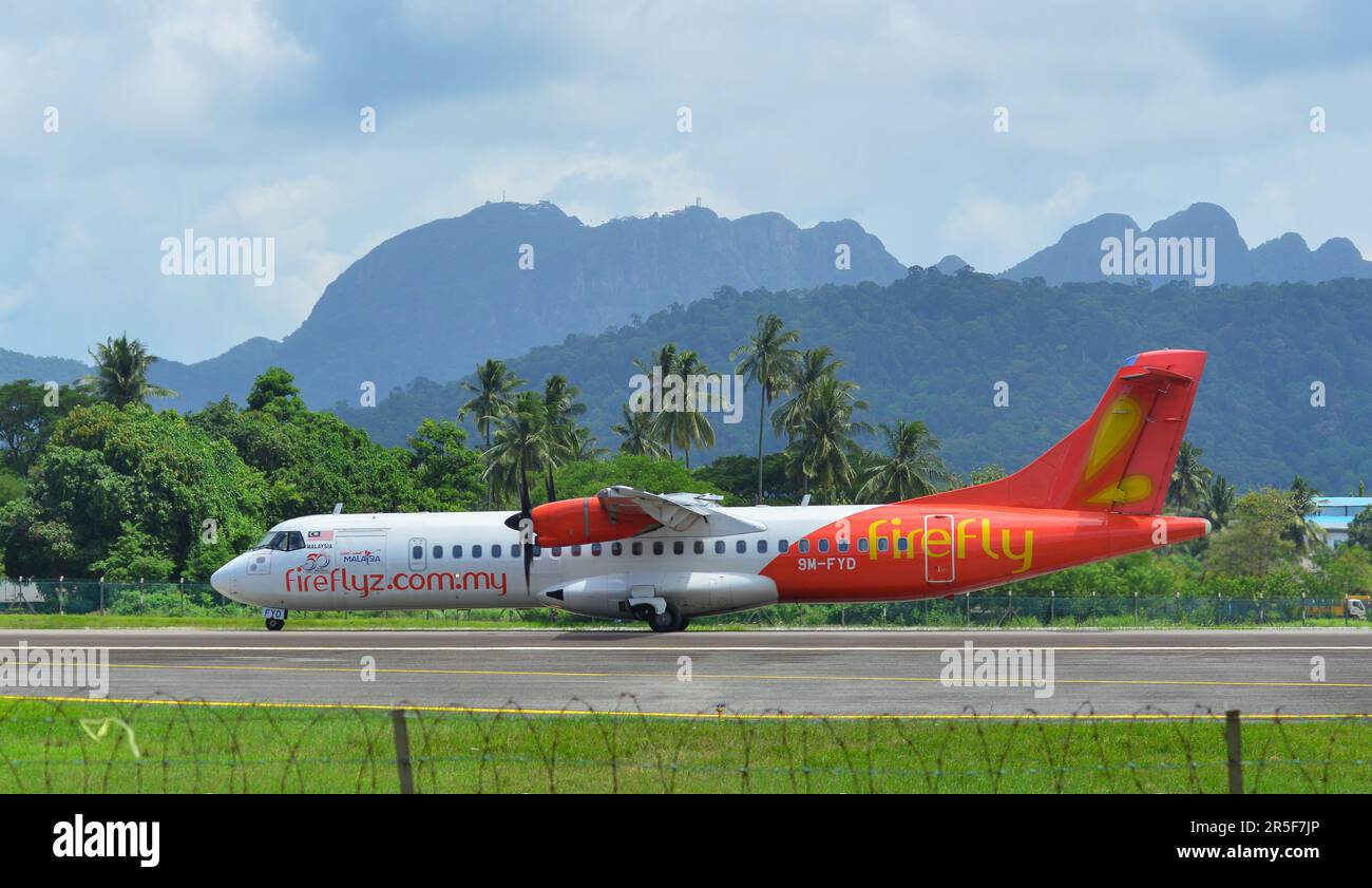 Langkawi, Malaysia - May 28, 2023. 9M-FYD Firefly ATR 72-500 taxiing ...