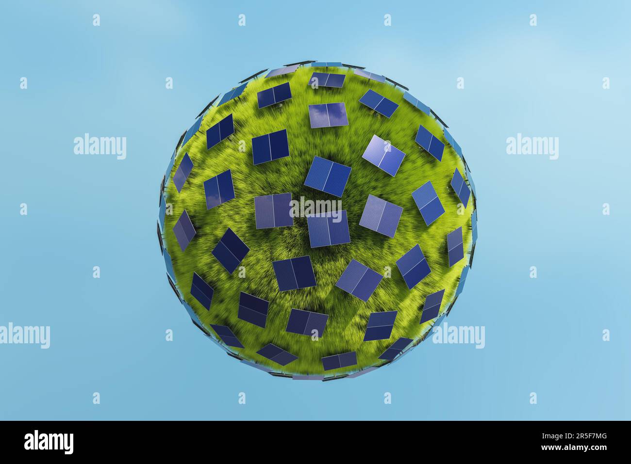 Solar panels installed on a green sphere with tall grass Stock Photo ...