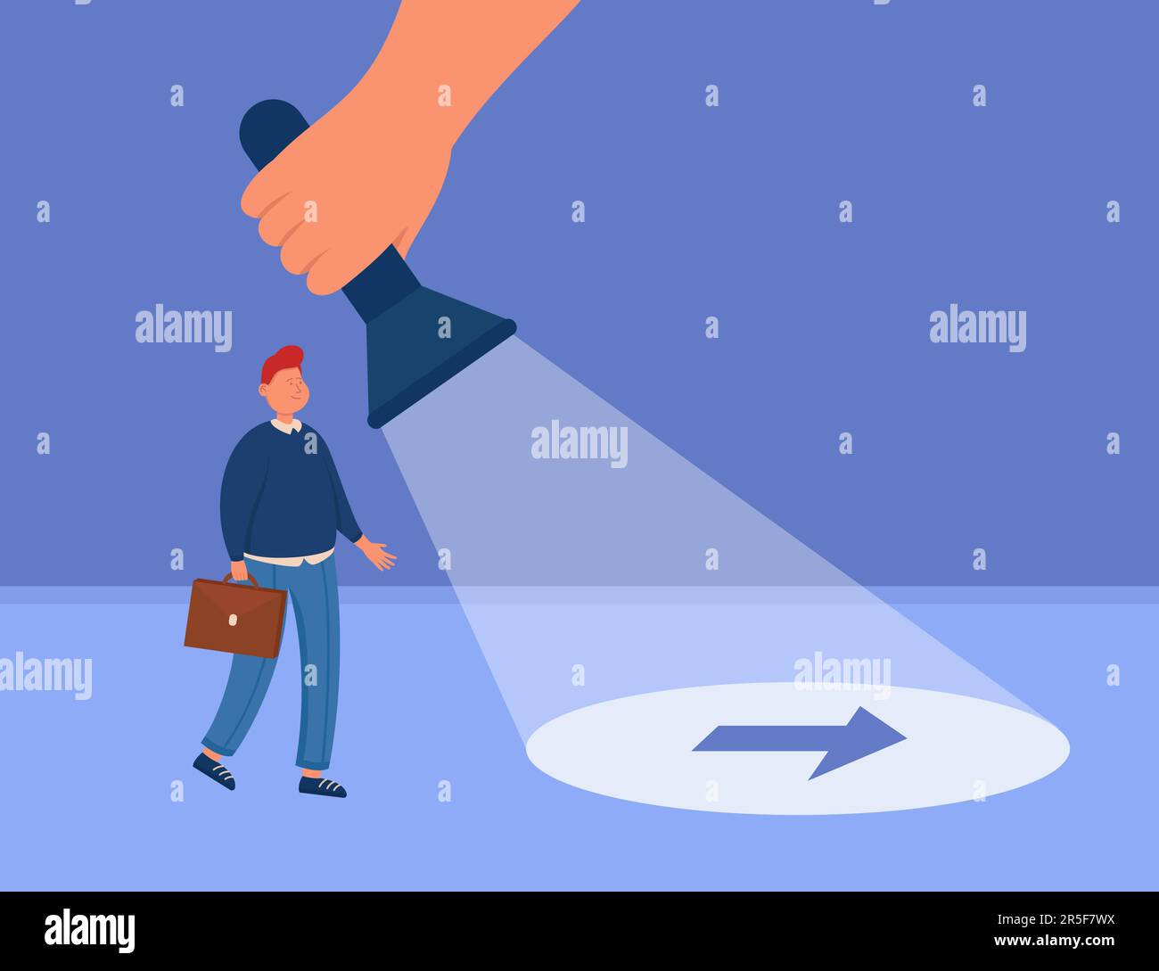 Businessman following arrow sign under light of flashlight Stock Vector ...