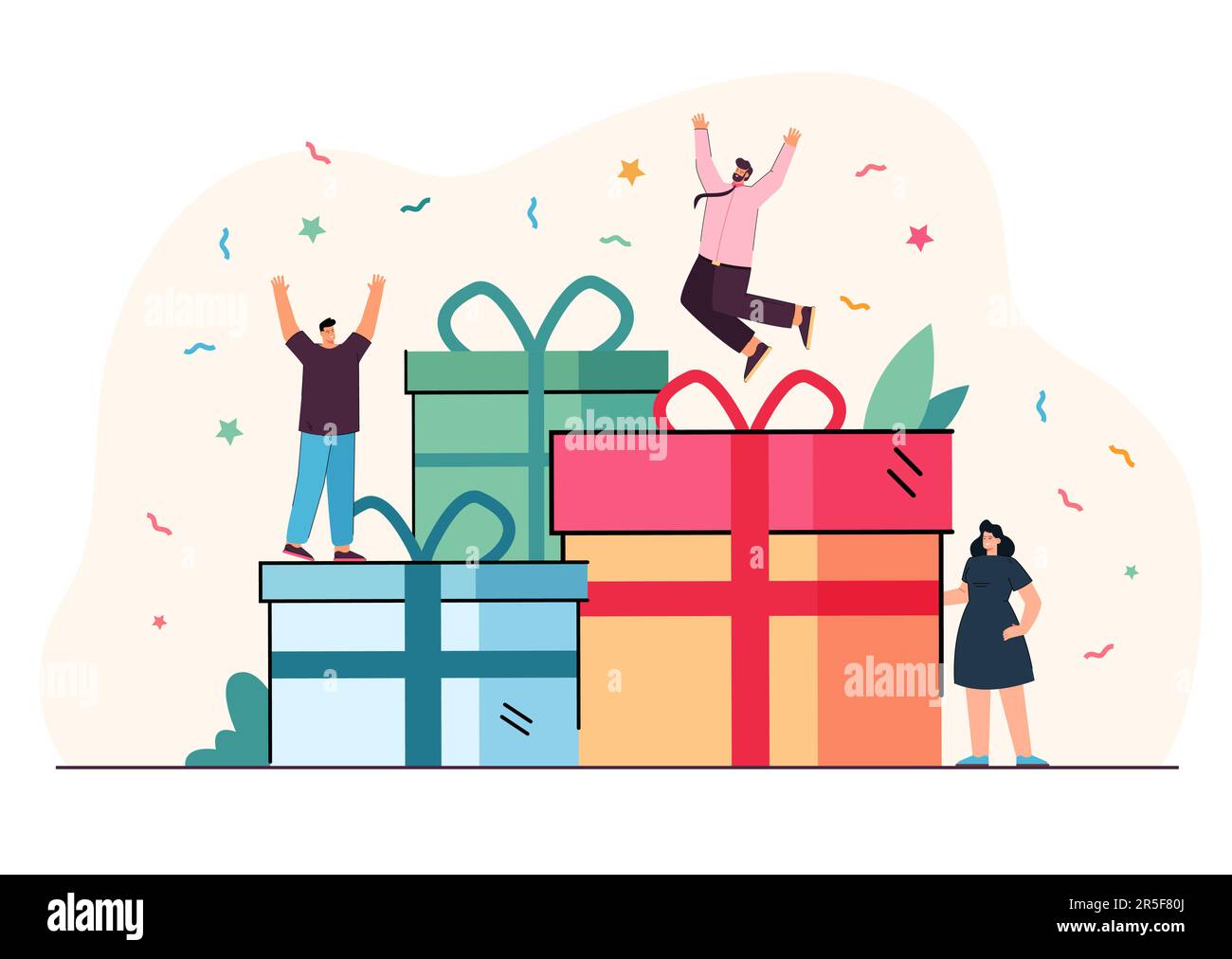 Happy tiny customers with reward, prizes for good job or gifts Stock ...