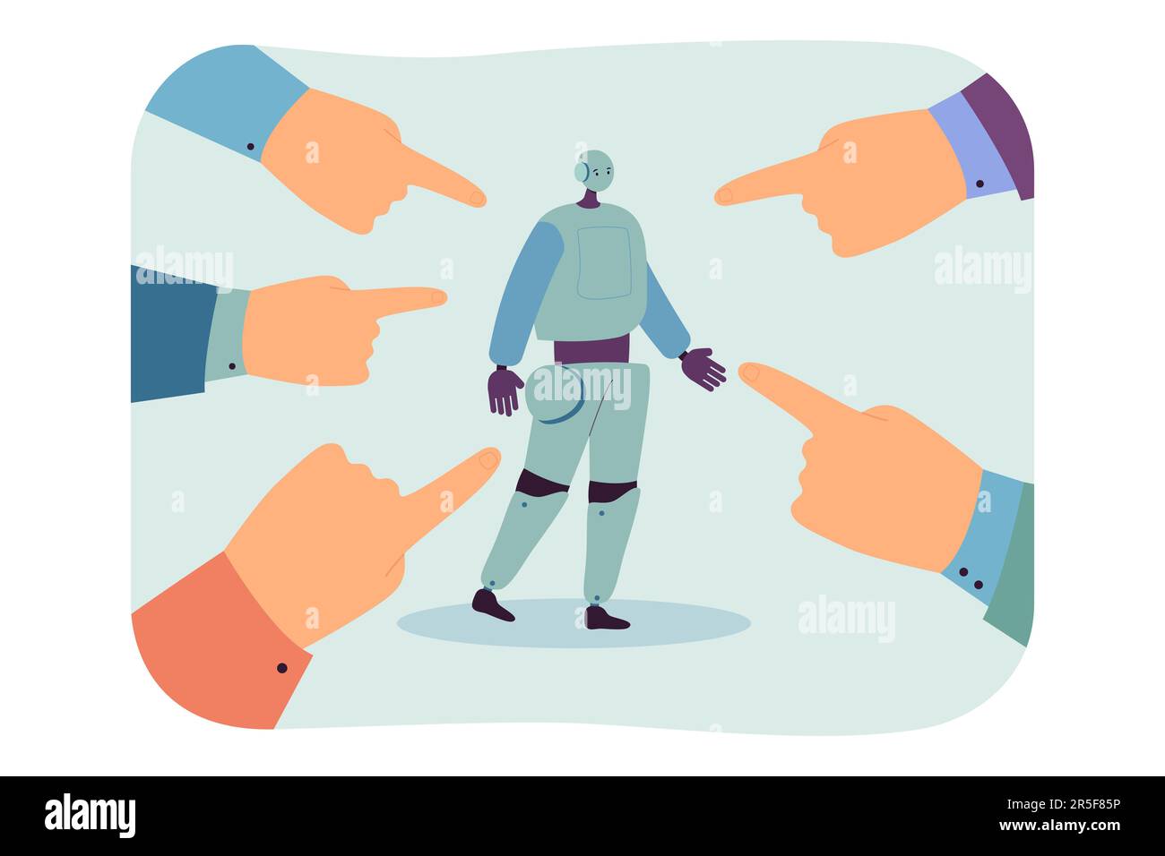 Humanoid robot surrounded by hands pointing fingers Stock Vector Image ...