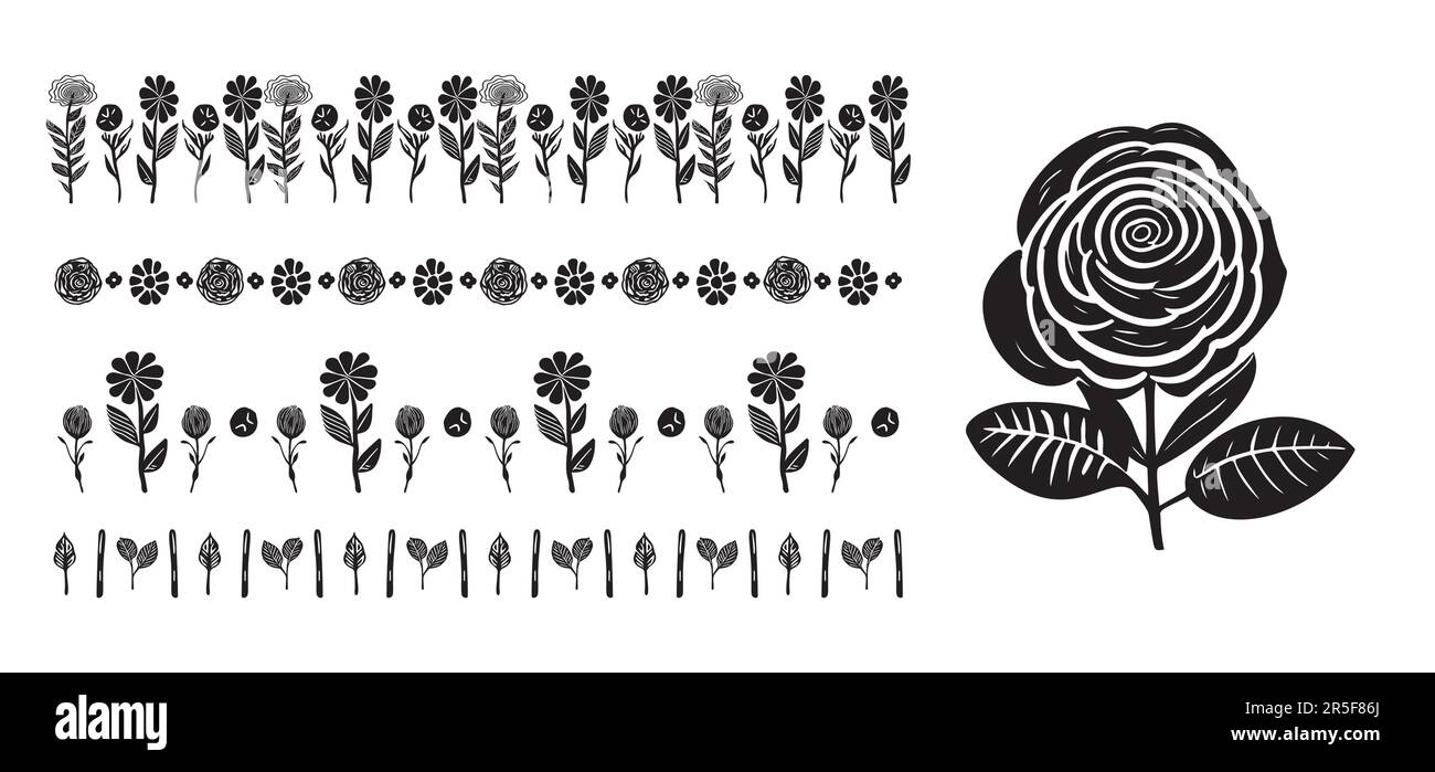 Scandi garden sprig floral banner in low brow style. Quirky nature ...