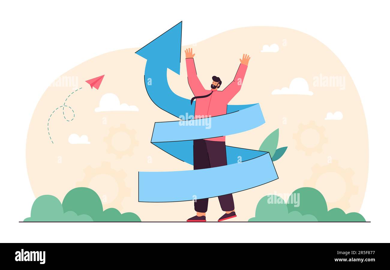 Tiny man standing in the center of twist arrow Stock Vector Image & Art ...