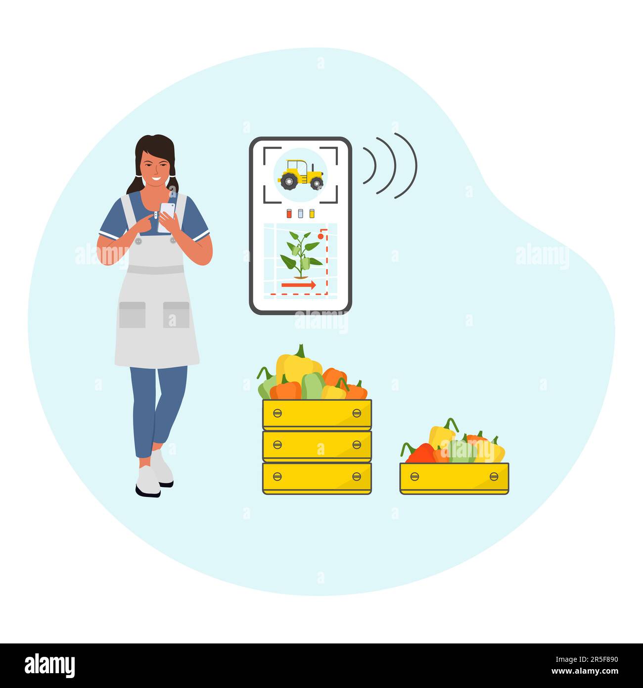 Girl controls smart agricultural harvesting system by digital device ...