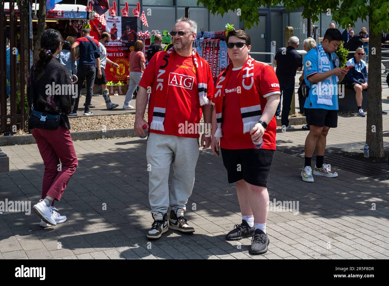 London, UK. 3 June 2023. Manchester United fans arrive for the FA Cup ...