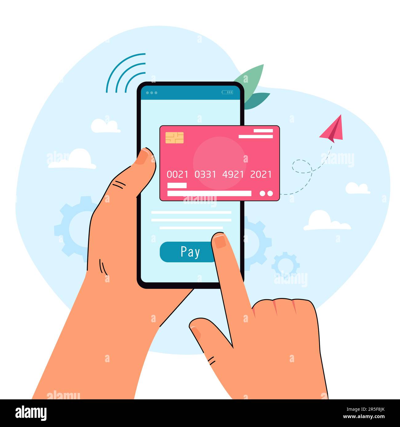 Hand of customer holding mobile phone with credit card on screen Stock ...