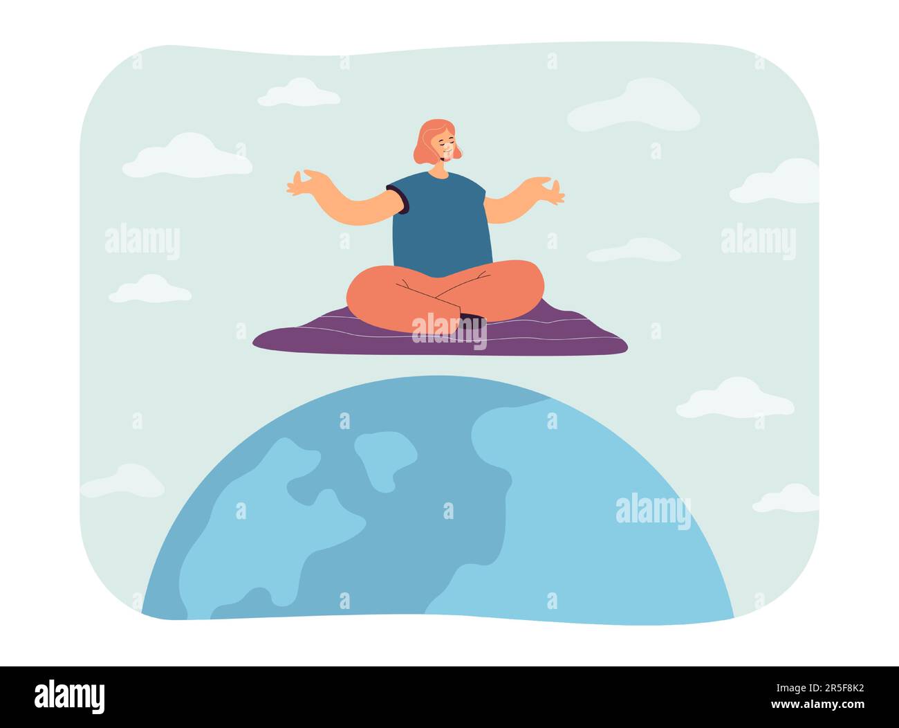 Young woman levitating in lotus pose above Earth planet Stock Vector ...