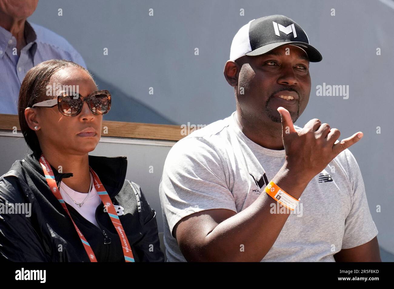 Corey Gauff, father of Coco Gauff, reacts sitting next to Candi Gauff ...