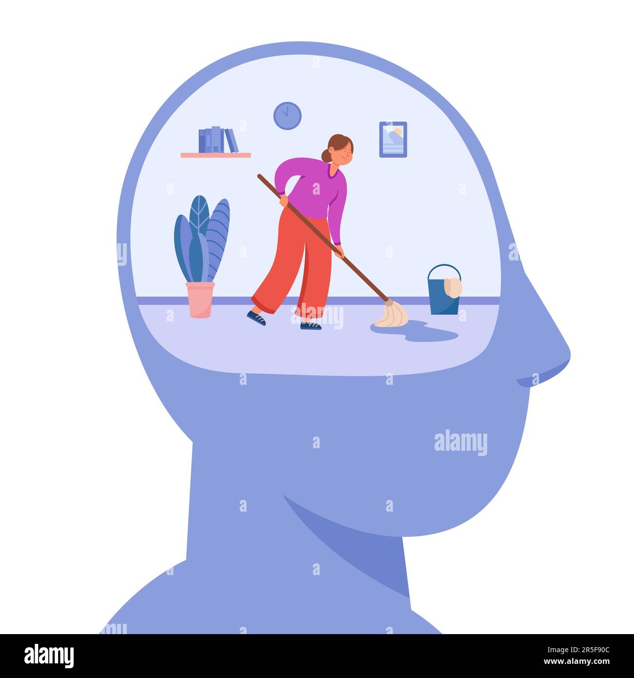Tiny woman cleaning inner space of human head Stock Vector Image & Art ...