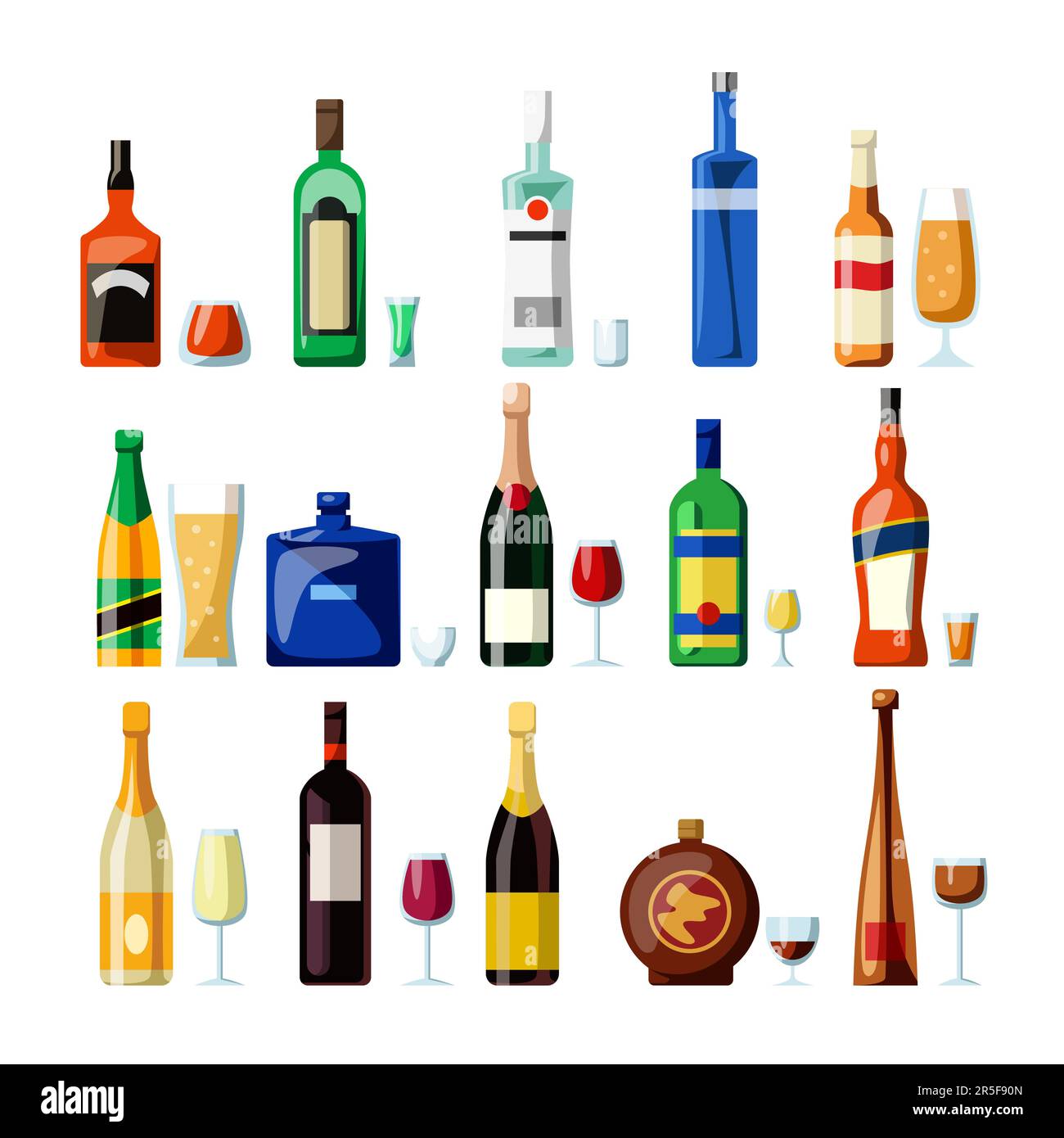Alcoholic beverages in glasses and bottles of different shape Stock ...