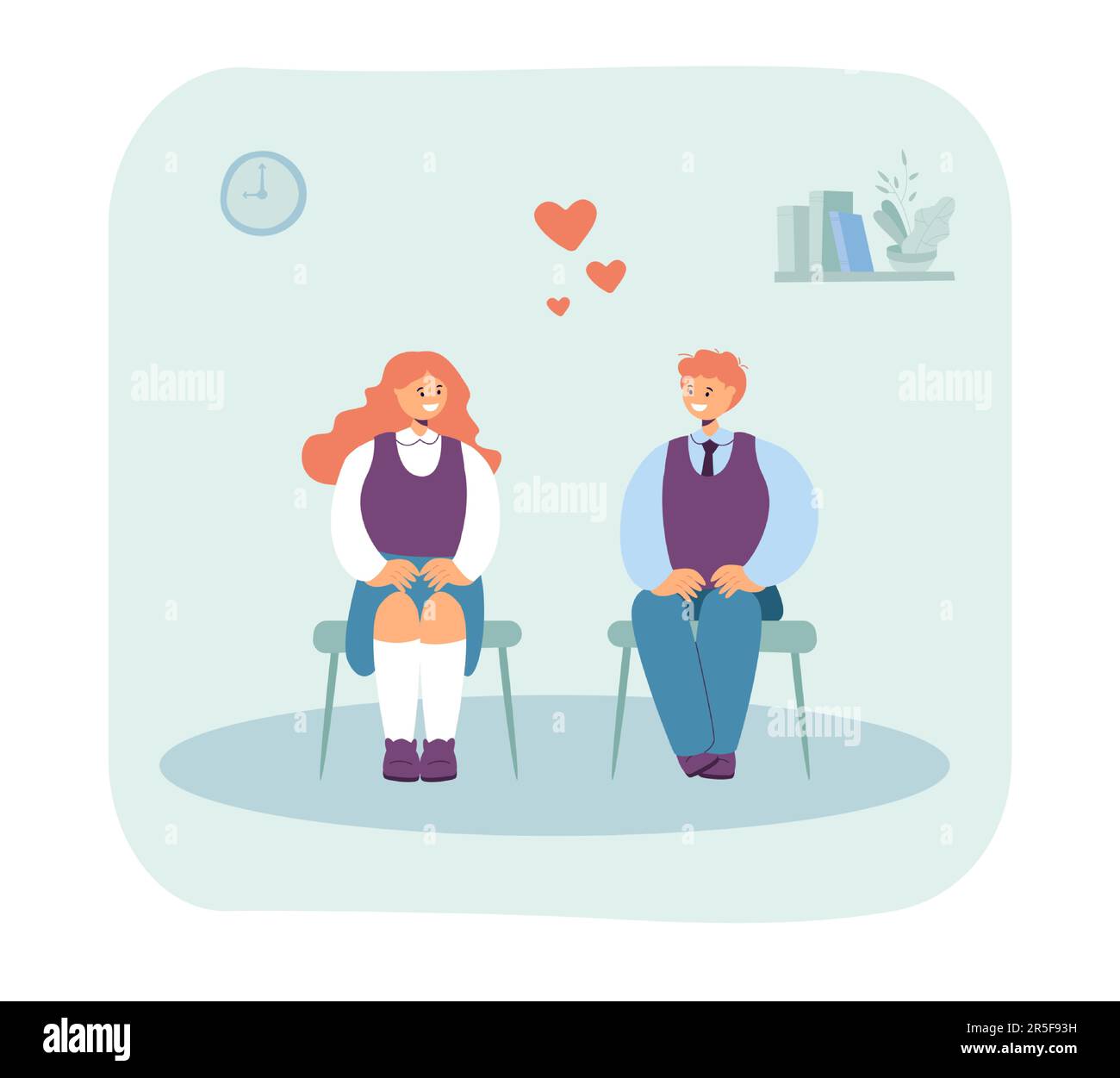 Students feeling love, sitting together in chairs Stock Vector Image & Art - Alamy