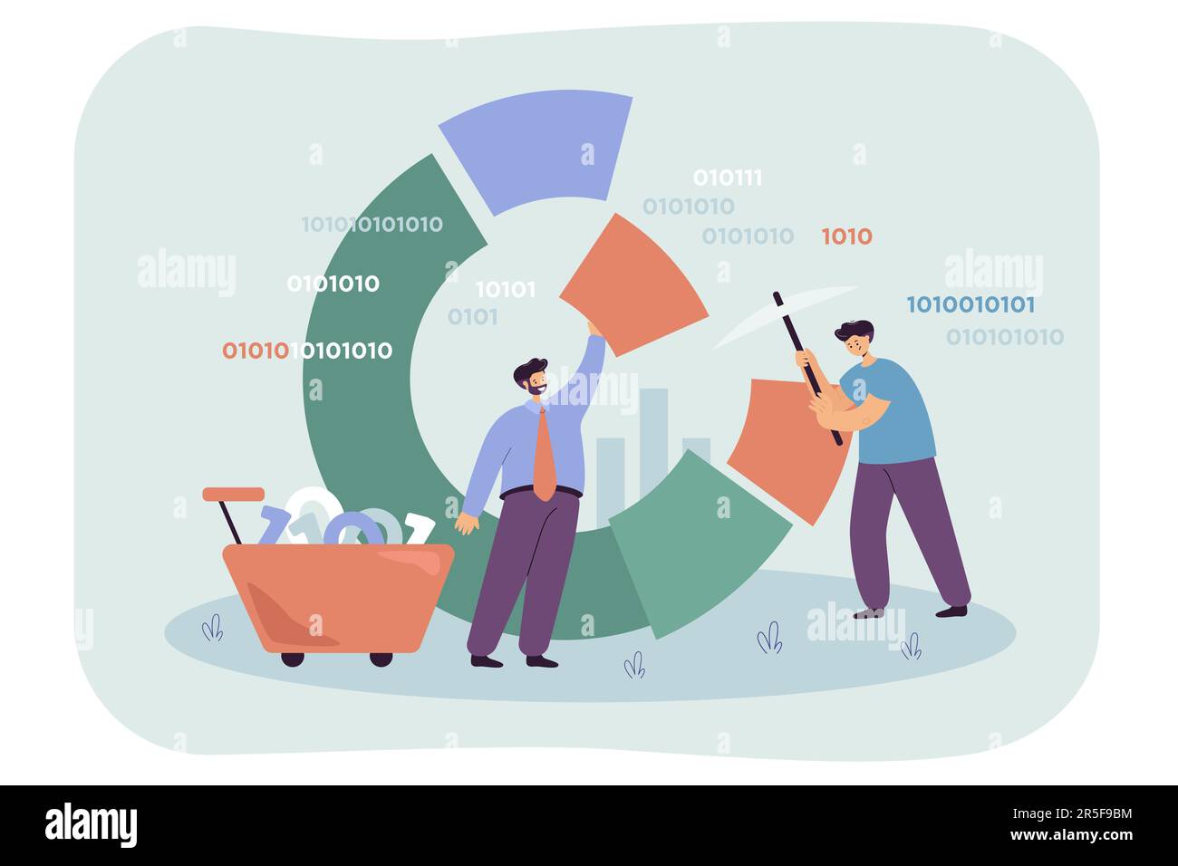 Cartoon tiny characters standing near diagram and collecting Stock ...