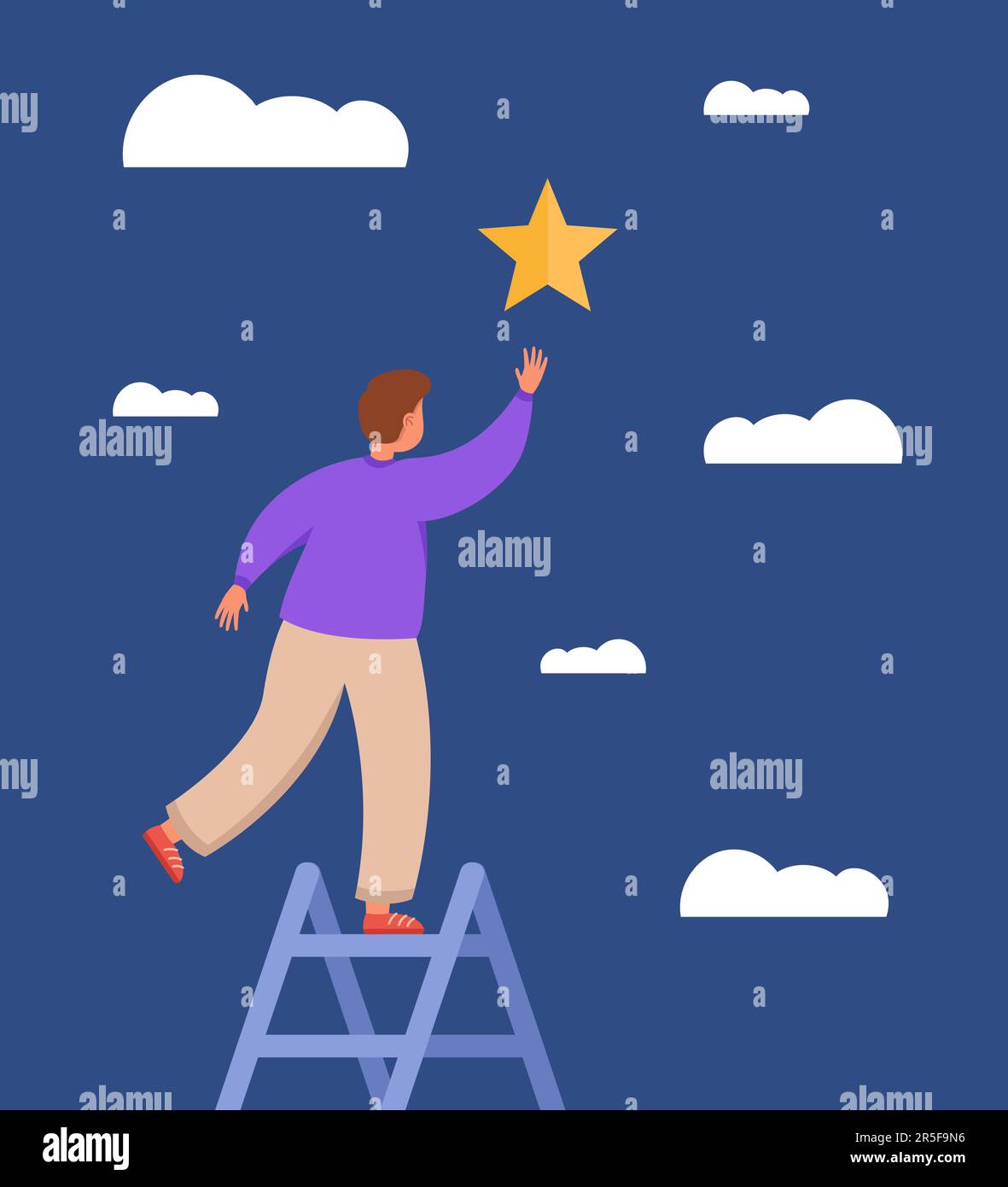 Male character on ladder reaching for star Stock Vector Image & Art - Alamy