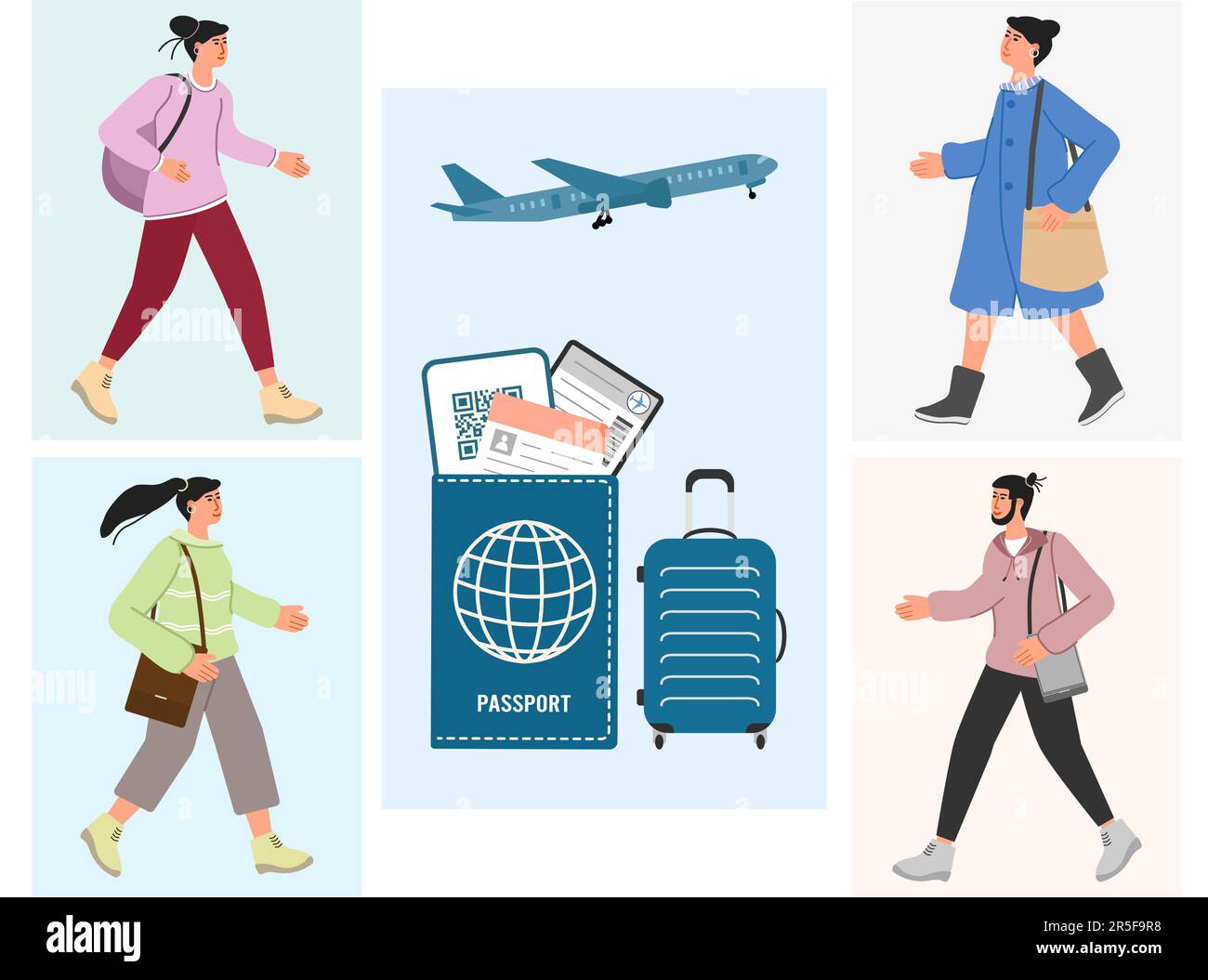 Tourist People Summer vacation Man Woman Adventure Tourism Plane ...