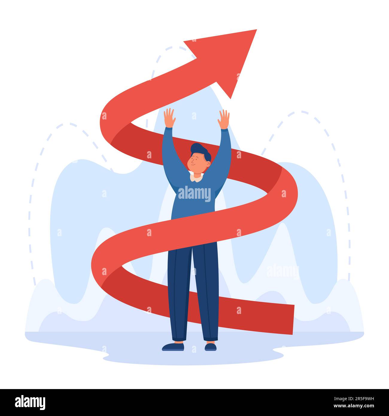 Twisted arrow going up around cartoon office worker Stock Vector Image ...