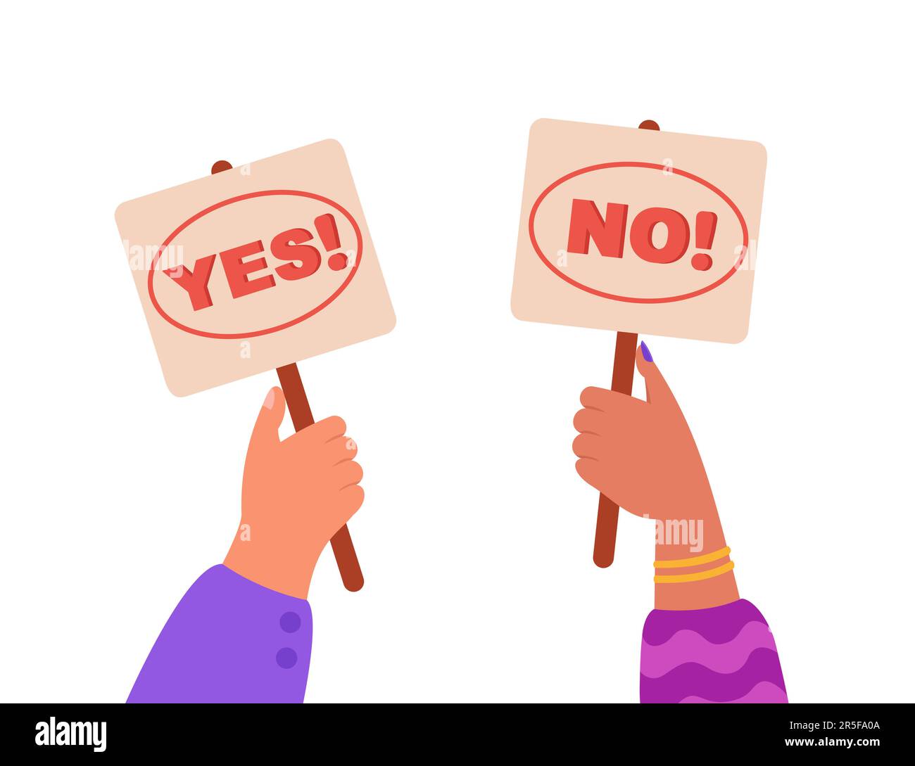 Plates saying Yes and No text in red font in human hands Stock Vector ...