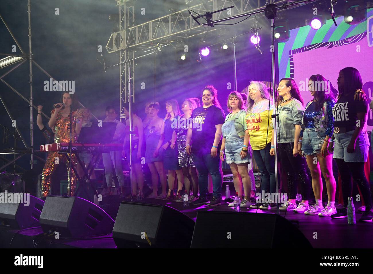 London, UK. 3rd June, 2023. Lips Choir perfroms at the Mighty Hoopla ...