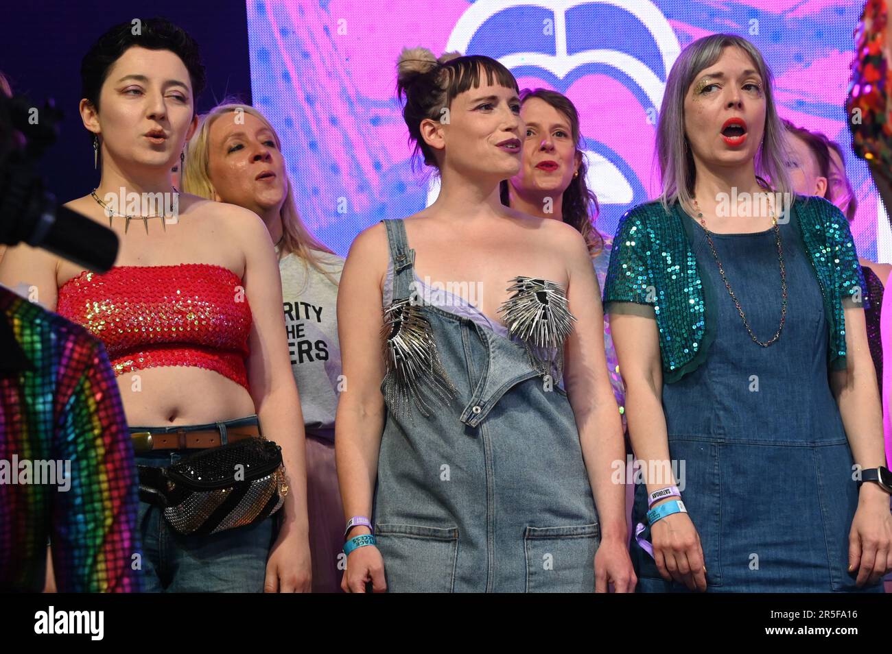London, UK. 3rd June, 2023. Lips Choir perfroms at the Mighty Hoopla ...