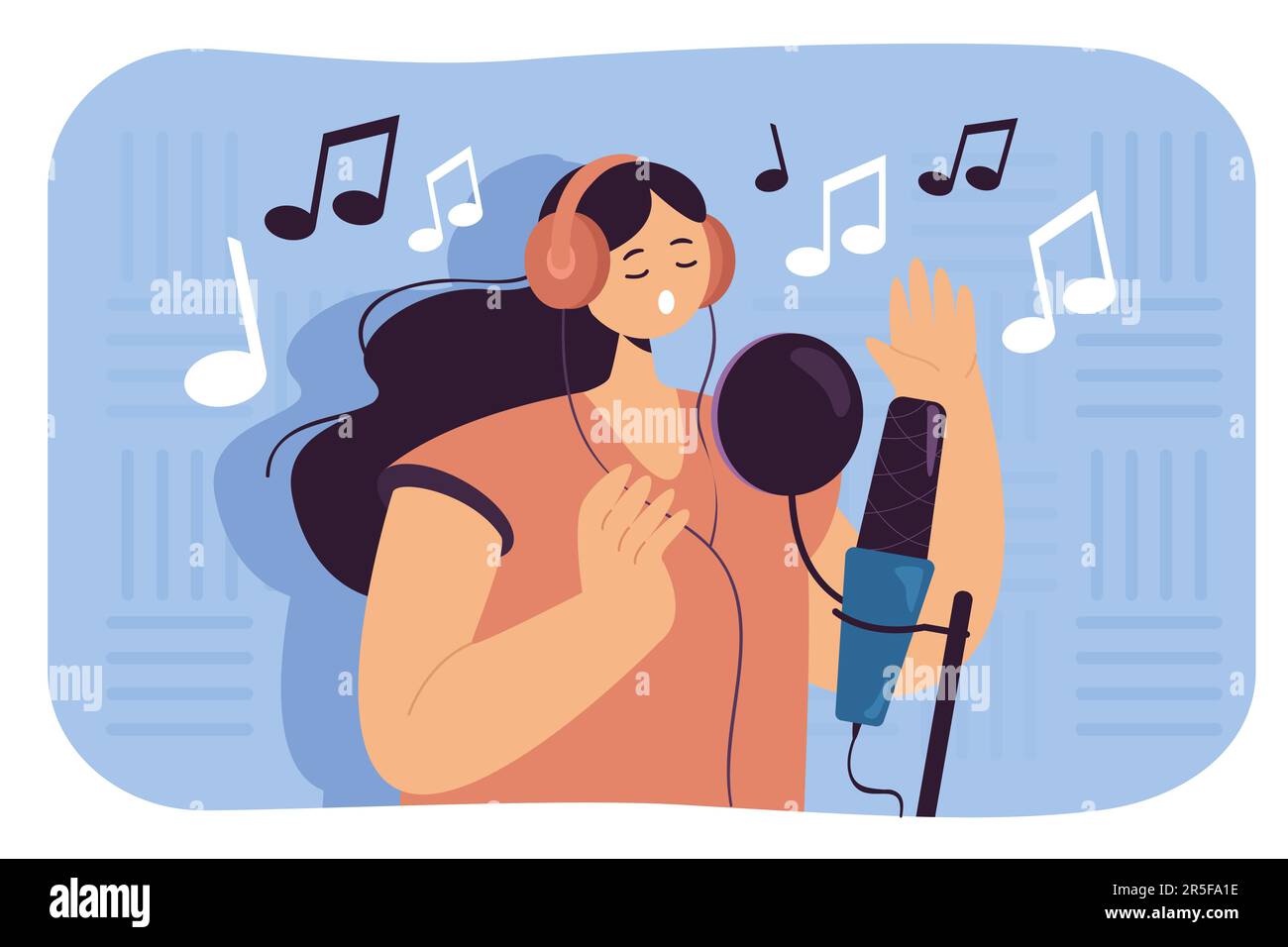 Pretty cartoon girl with headphones singing song Stock Vector Image ...