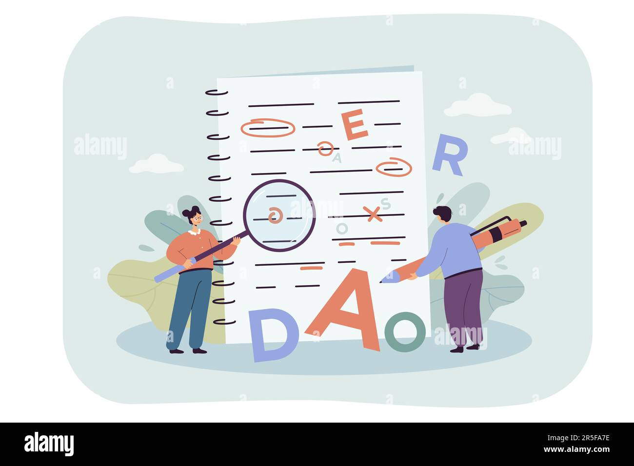 Tiny persons correcting grammar and punctuation errors in text Stock ...