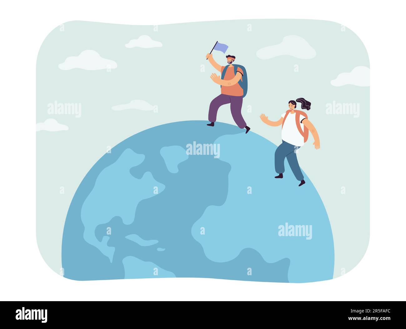 Cartoon backpackers with flag walking on globe Stock Vector Image & Art ...