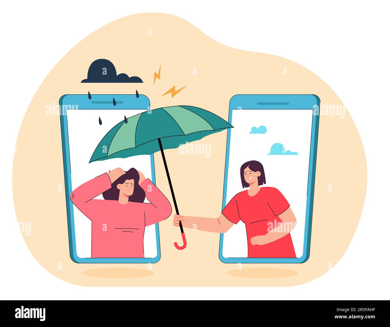 Woman showing empathy to sad friend over the phone Stock Vector Image ...