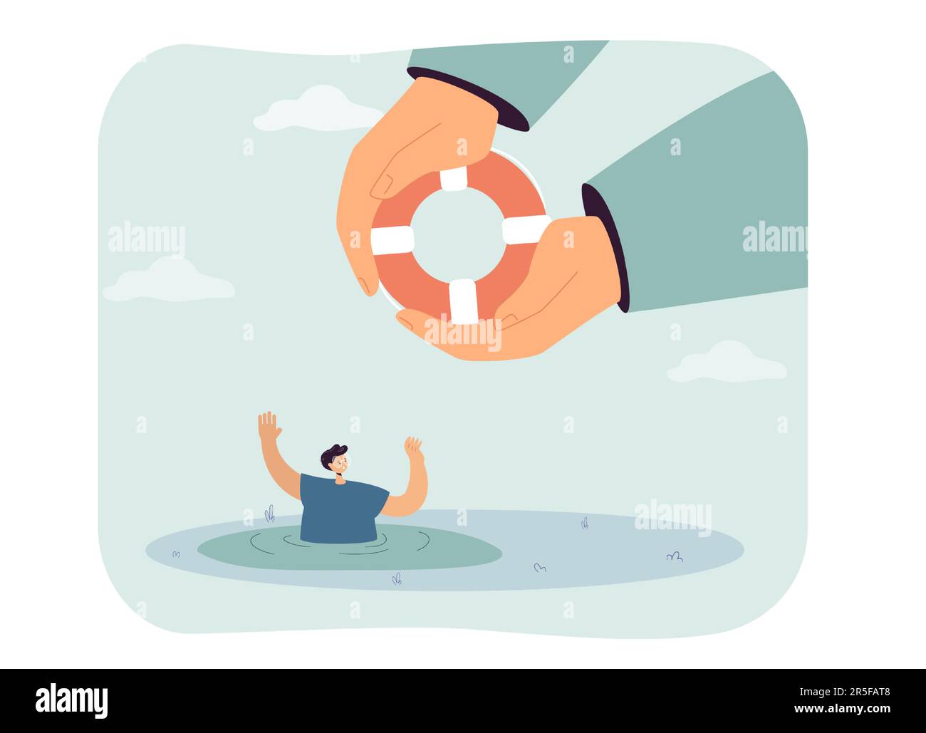 Illustration man helping drowning man hi-res stock photography and ...