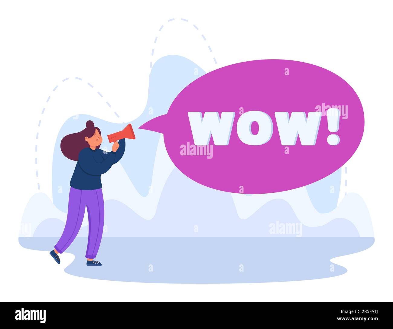 Woman giving loud shout WOW in megaphone or loudspeaker Stock Vector ...