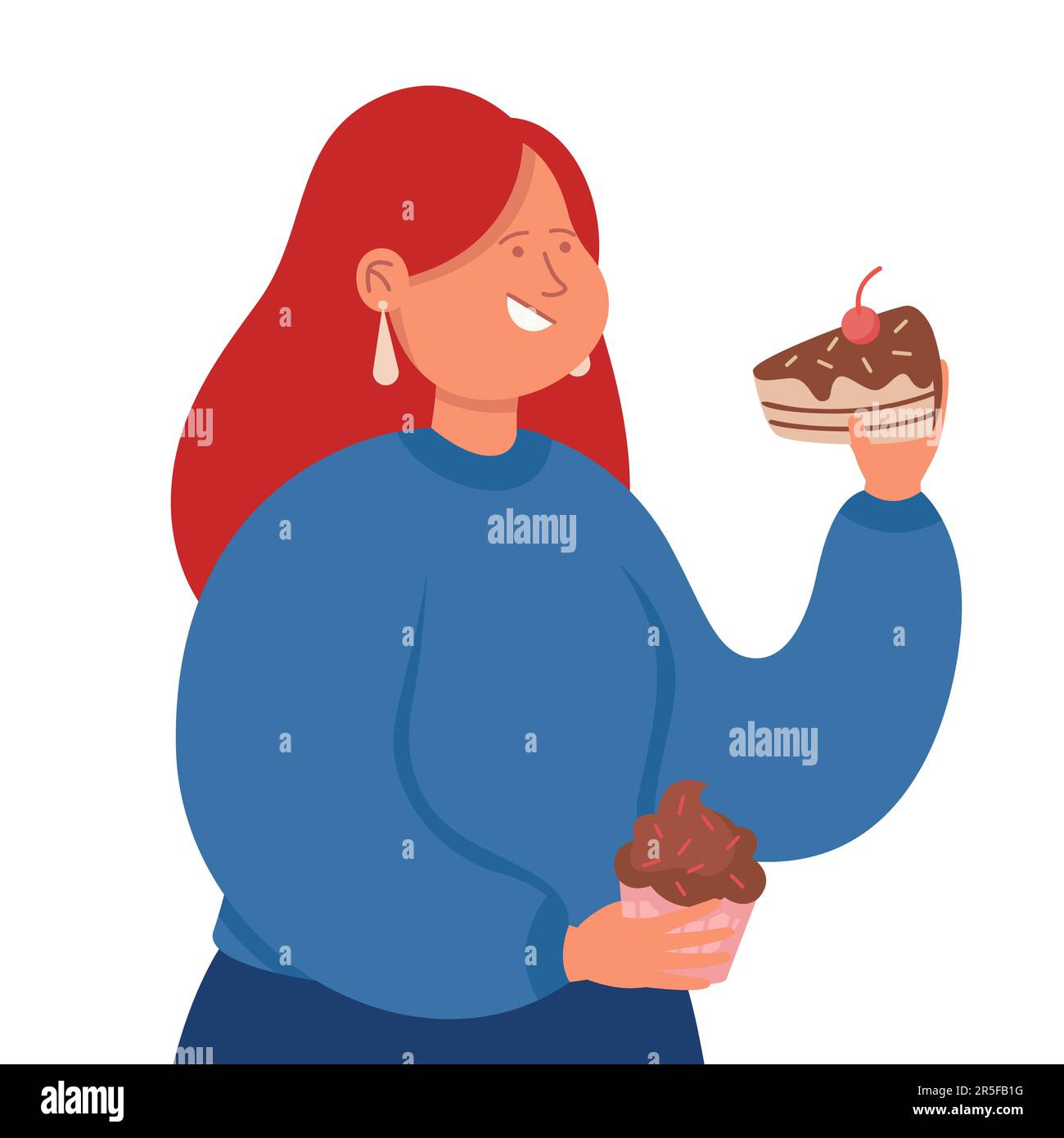Sweet Tooth Lady Eating Chocolate Cake And Cupcake Stock Vector Image And Art Alamy
