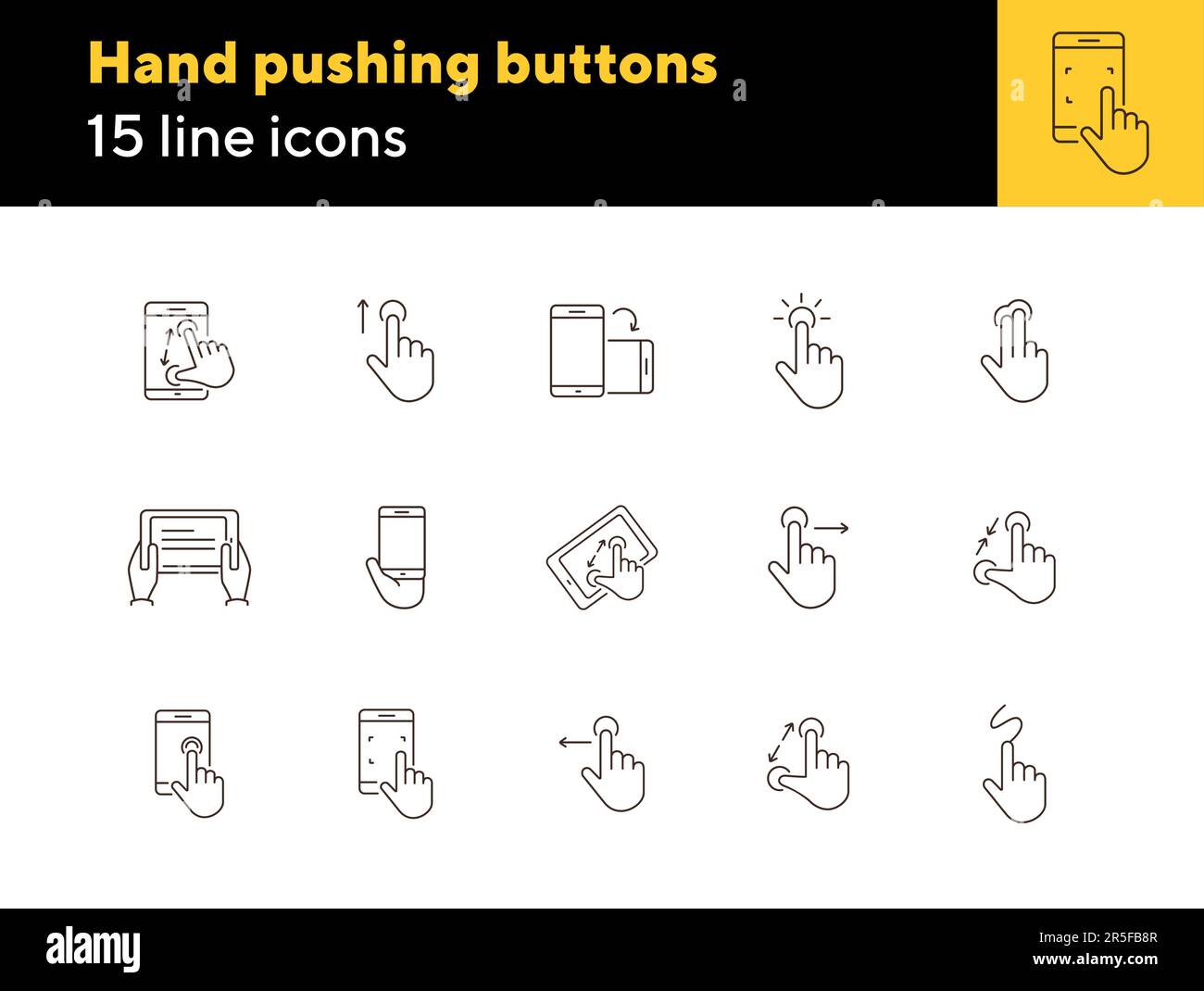 Hand pushing buttons on screen icons Stock Vector Image & Art - Alamy