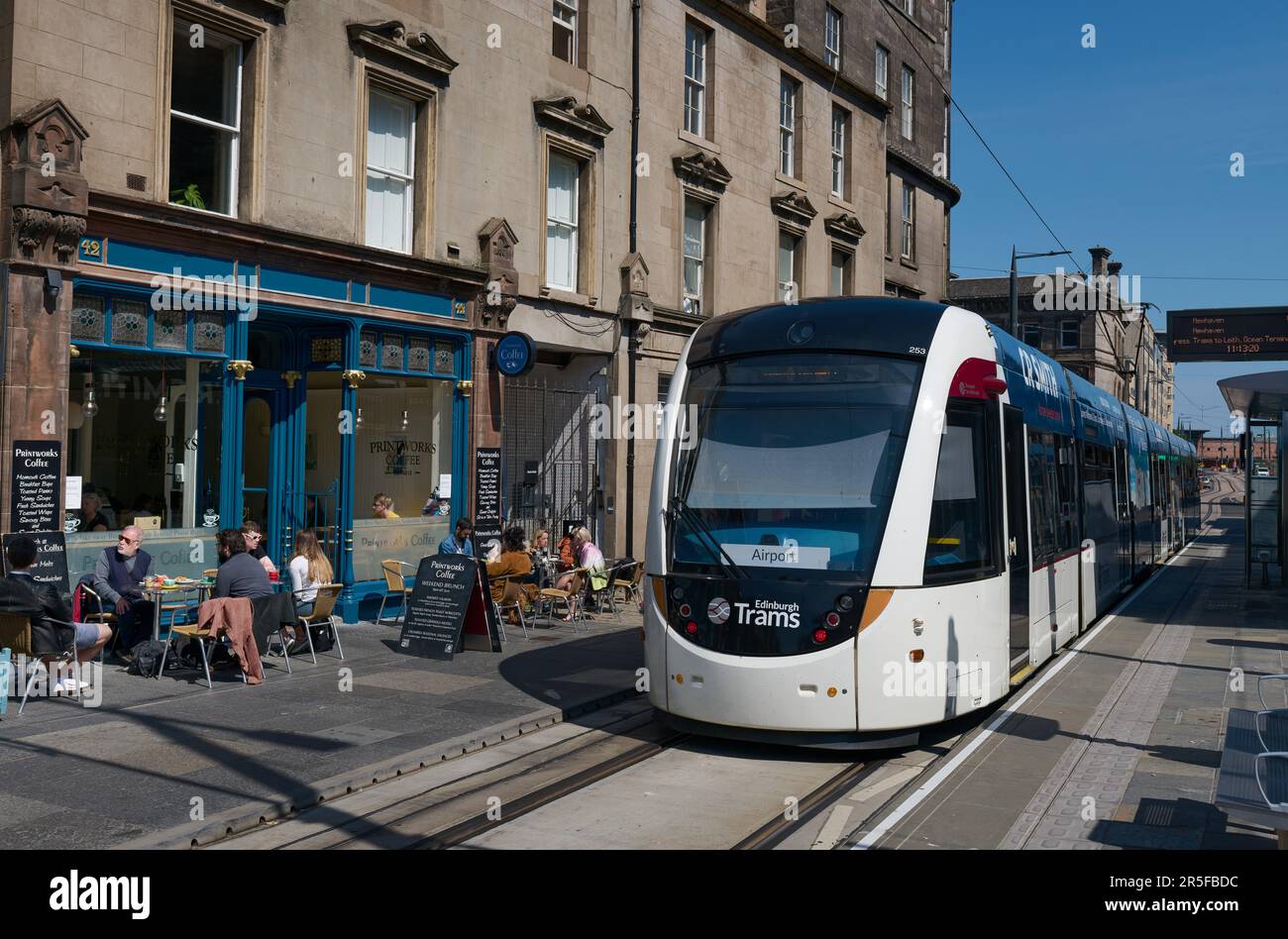 Edinburgh Scotland, UK 03 June 2023. People sit outside a cafe in Leith ...