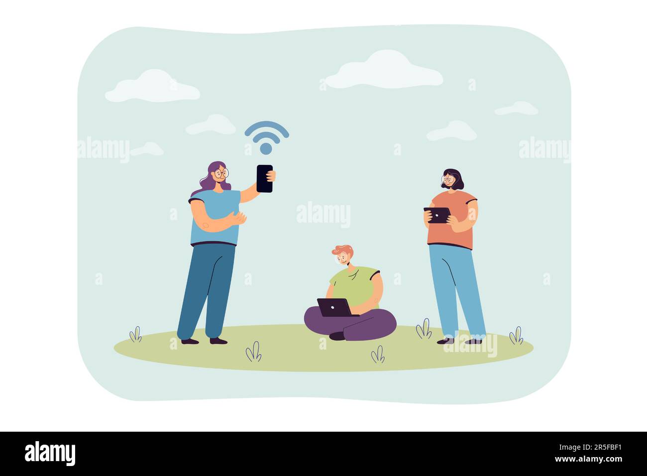 Young cartoon people using gadgets and internet Stock Vector Image ...