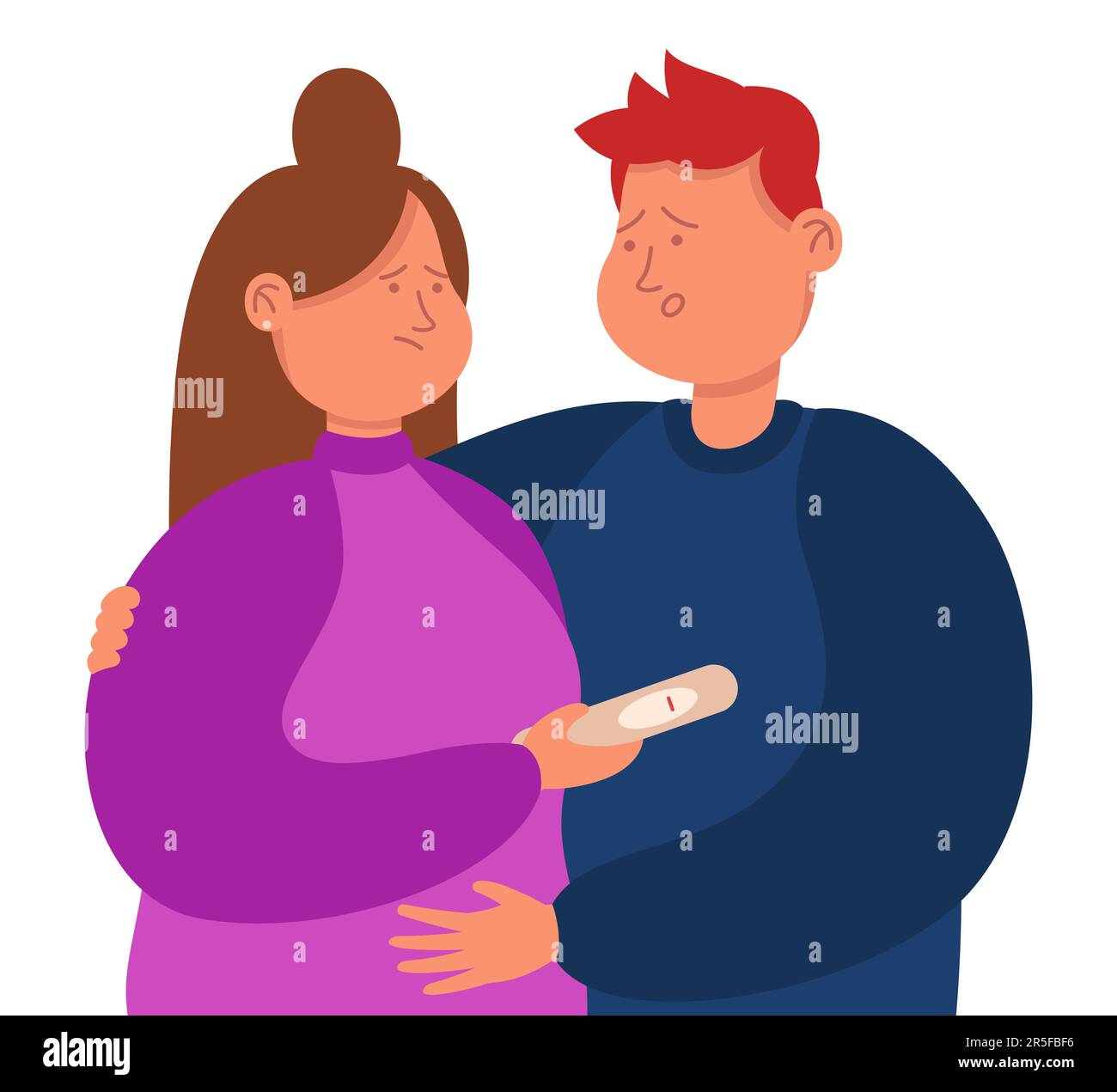 Sad infertile couple looking at pregnancy test with one line Stock ...