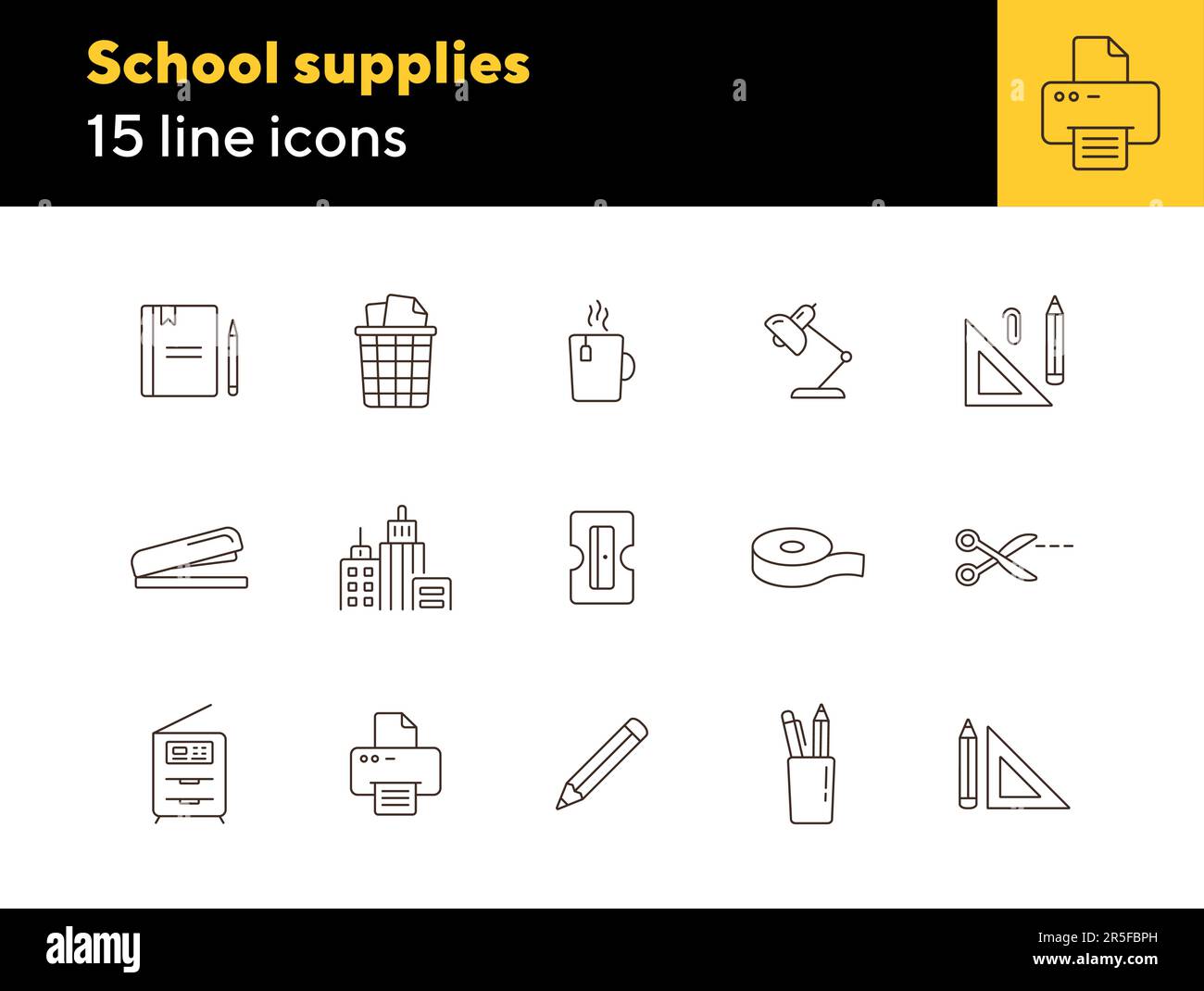 School supplies icon set Stock Vector Image & Art - Alamy