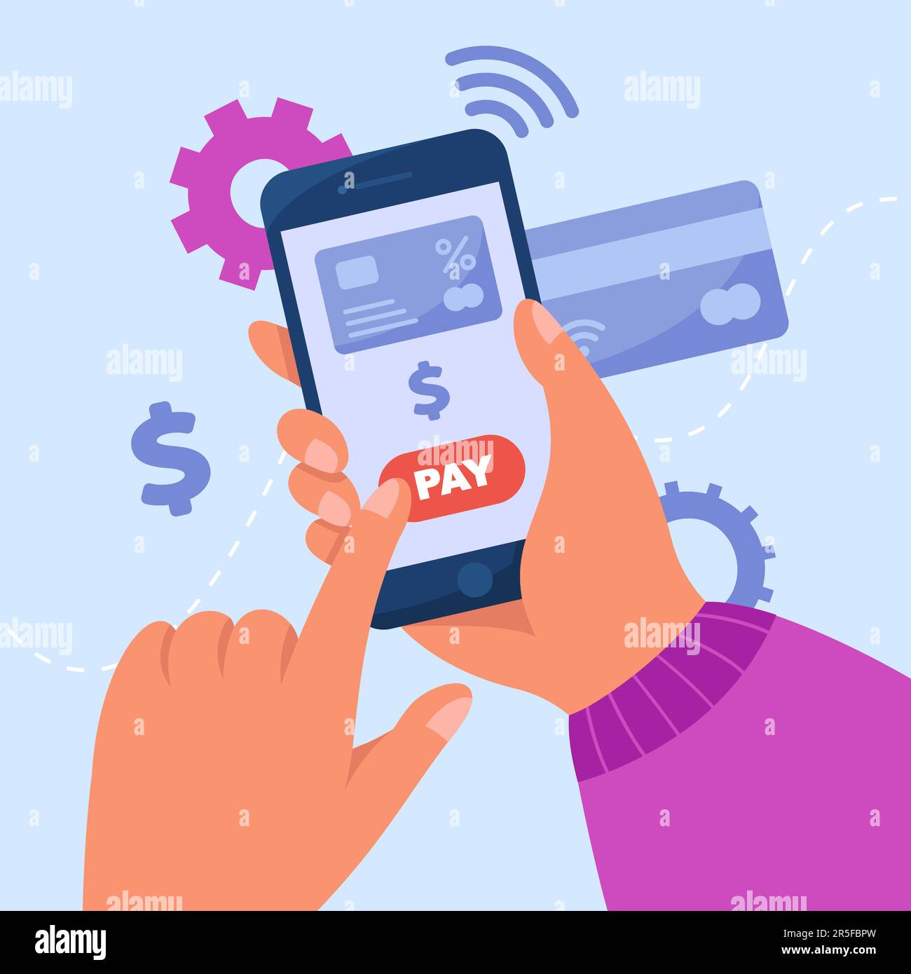Vector illustration of a hand making a mobile payment hi-res stock ...