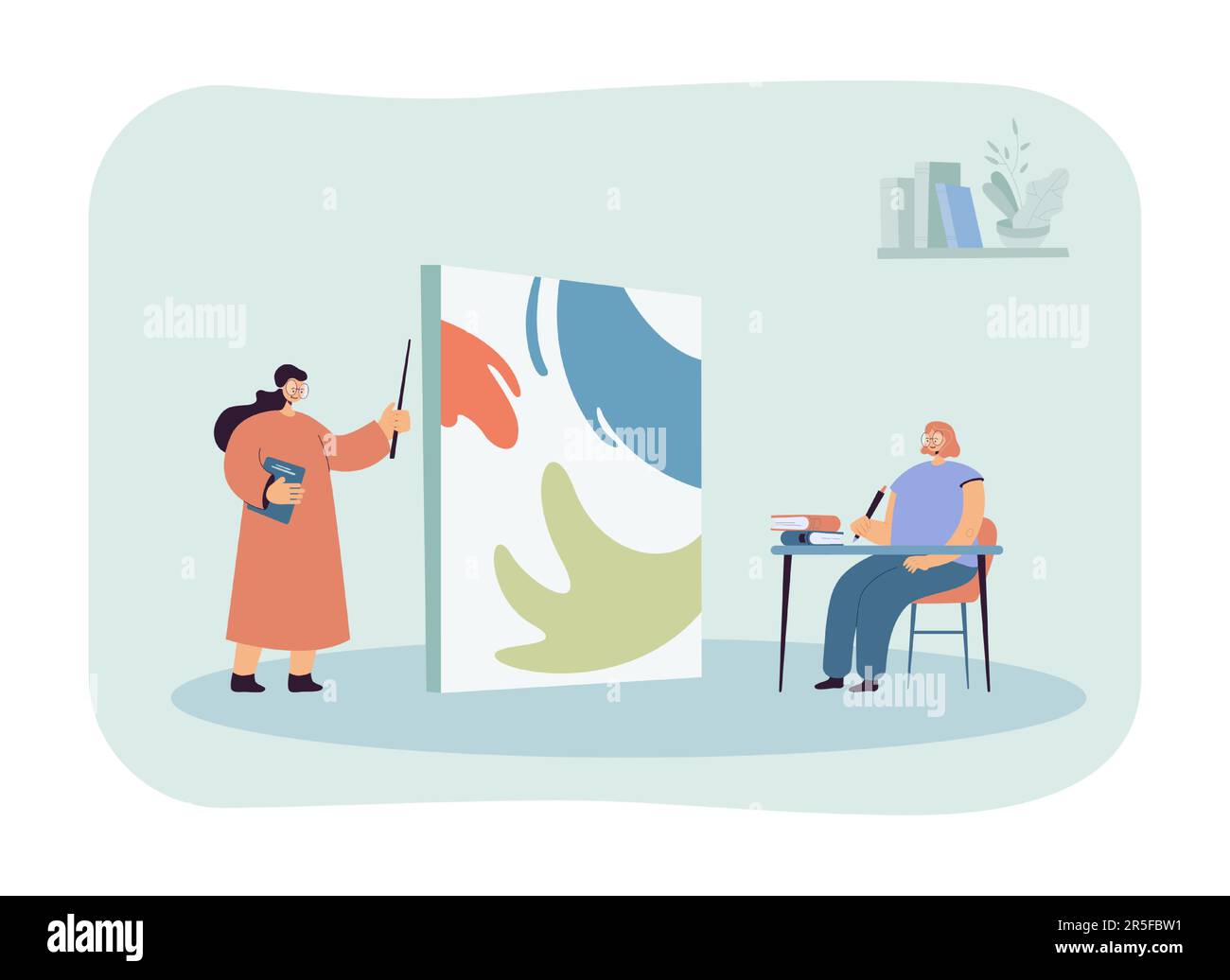 Female teacher giving art lesson to girl student Stock Vector Image ...